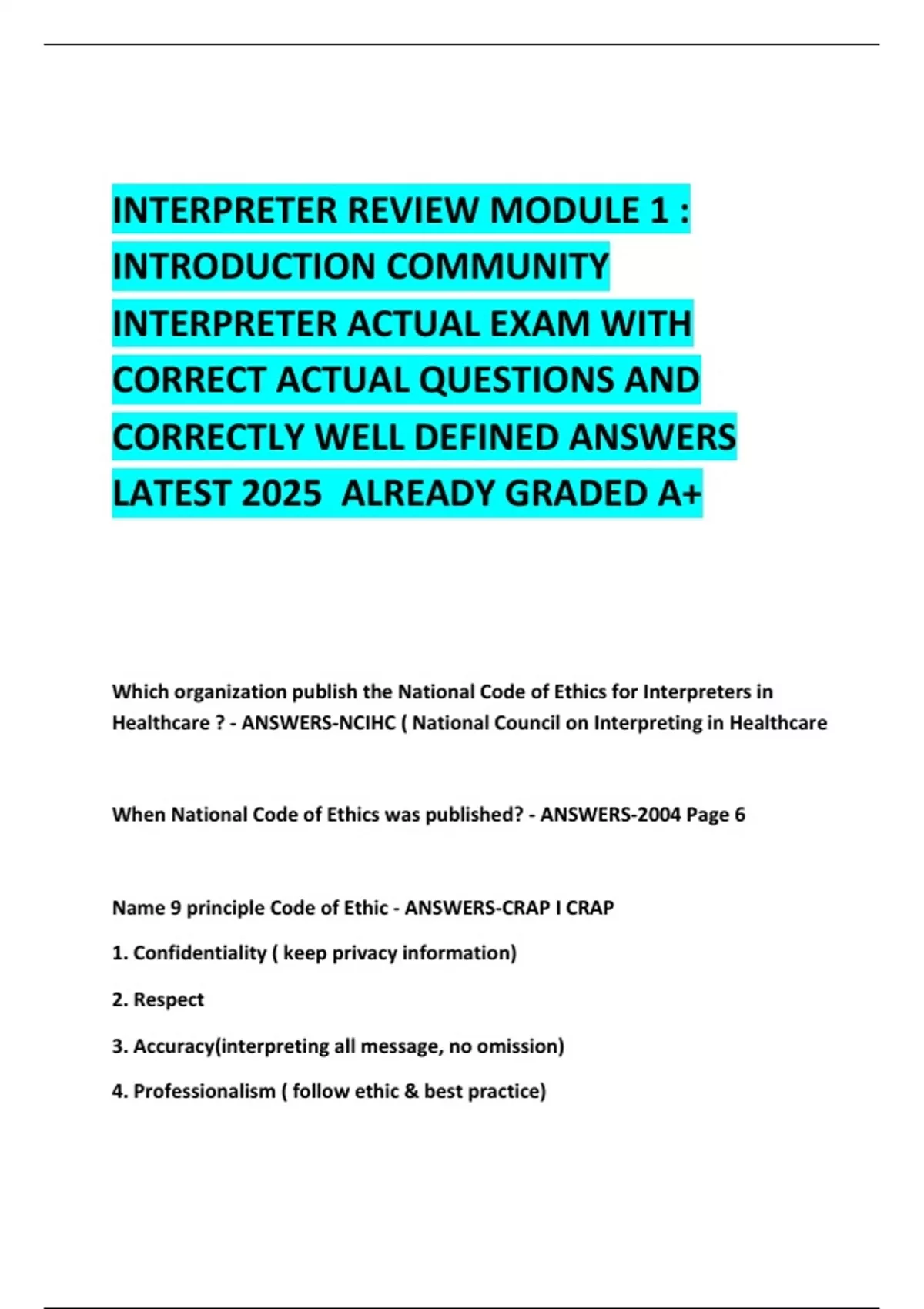 INTERPRETER REVIEW MODULE 1 : INTRODUCTION COMMUNITY INTERPRETER ACTUAL ...