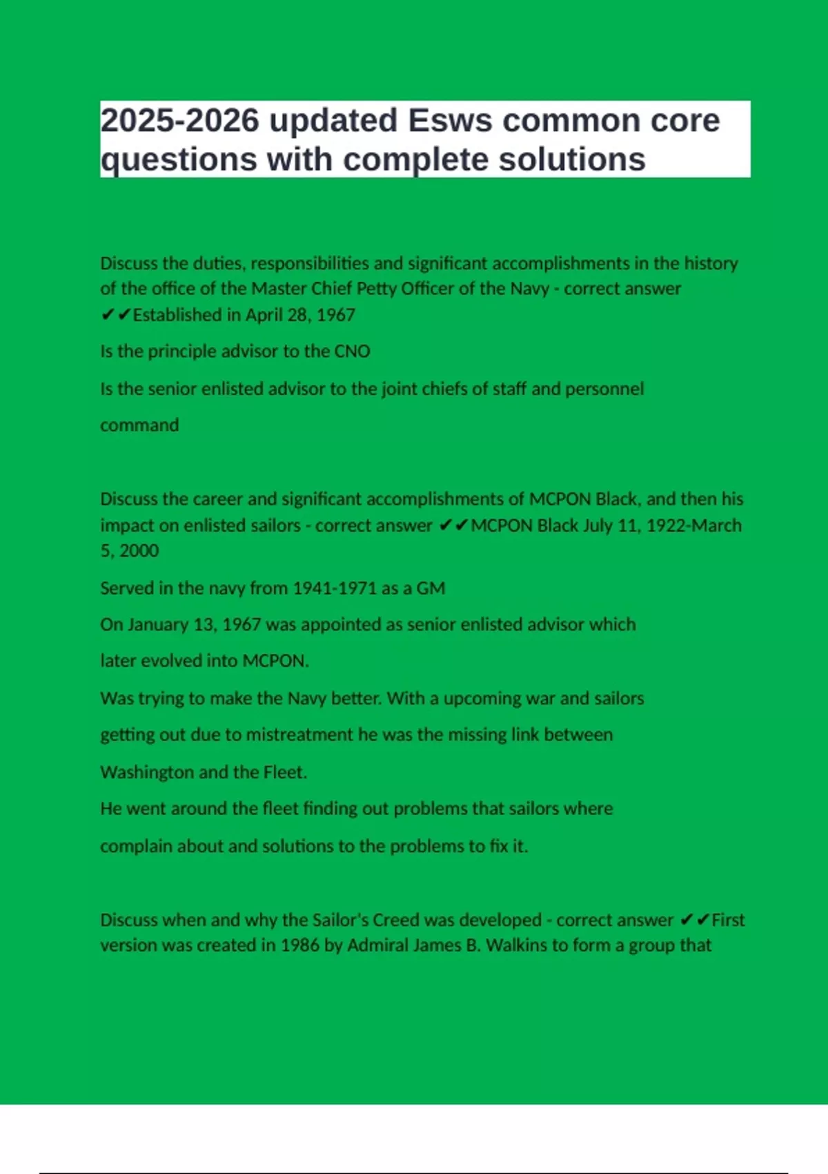 updated Esws common core questions with complete solutions - Esws ...