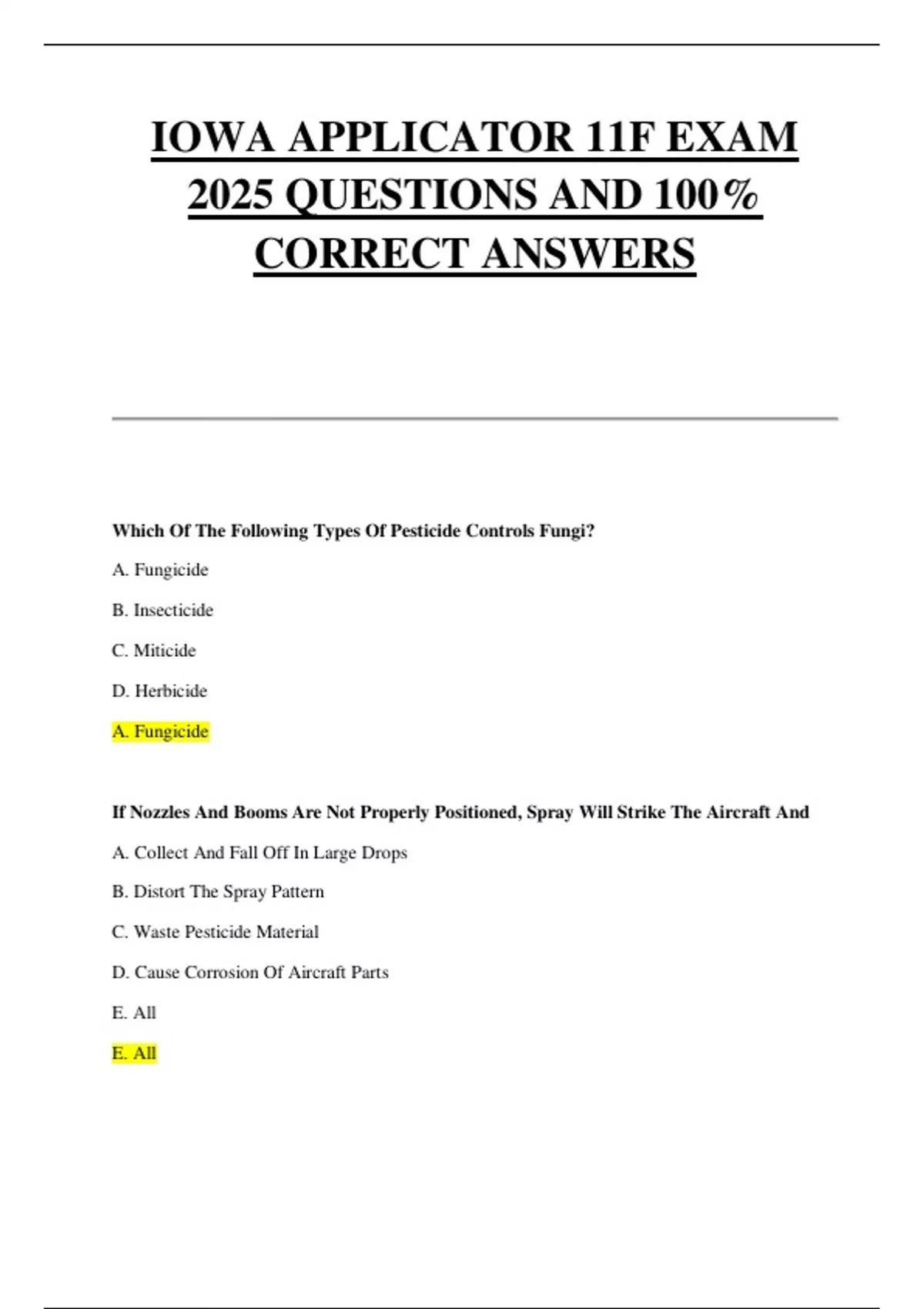 IOWA APPLICATOR 11F EXAM 2025 QUESTIONS AND 100% CORRECT ANSWERS - IOWA ...