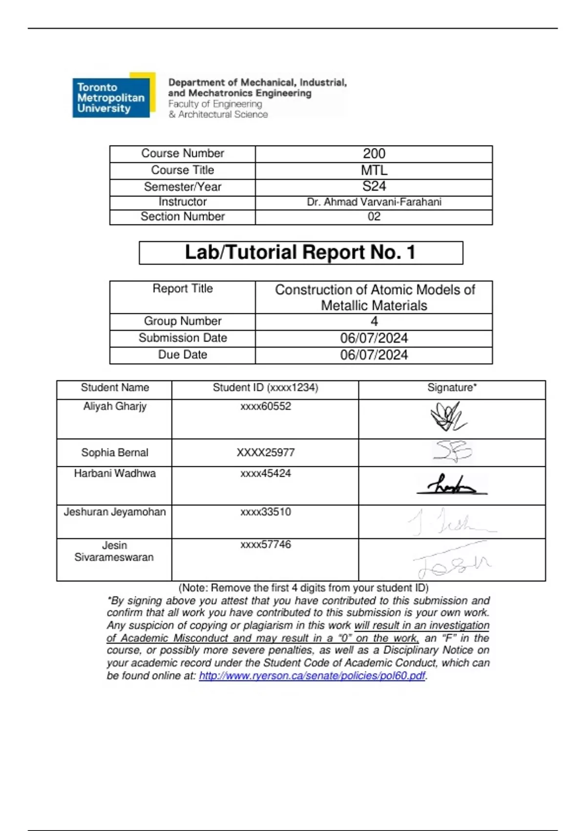 MTL 200 Lab 1 Construction of Atomic Models of Metallic Materials|2025 ...