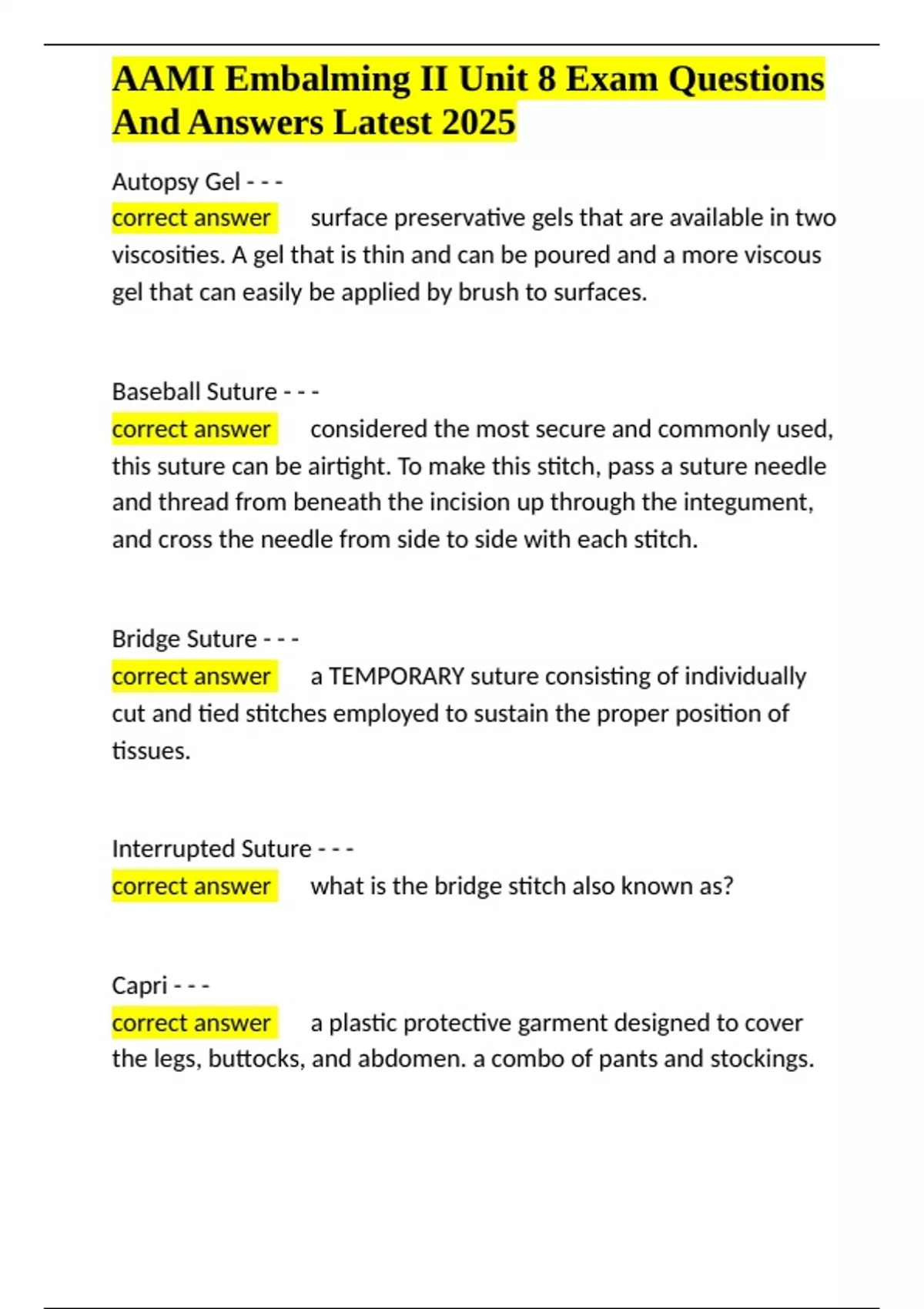 AAMI Embalming II Unit 8 Exam Questions And Answers Latest 2025.docx ...