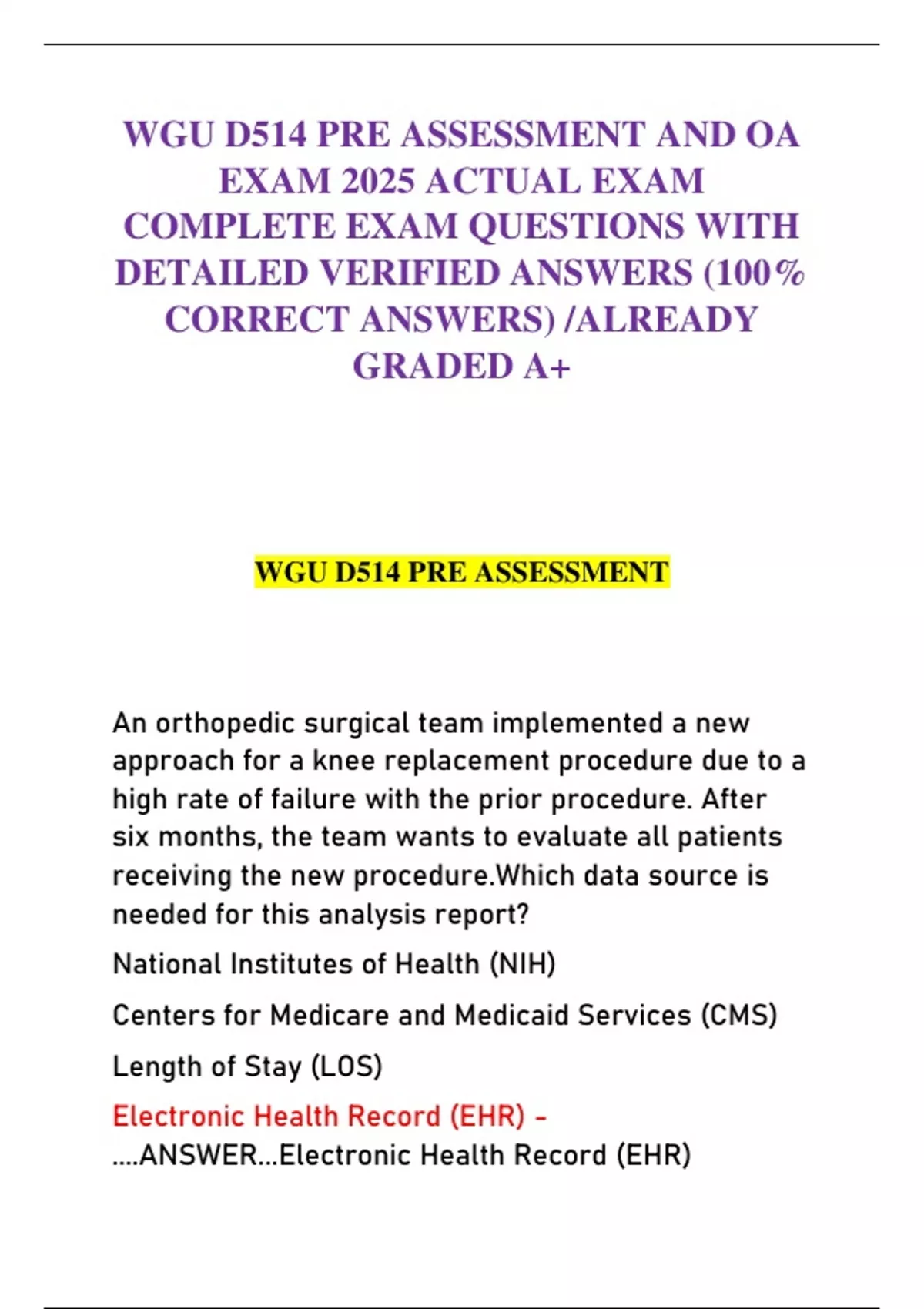 WGU D514 PRE ASSESSMENT AND OA EXAM 2025 ACTUAL EXAM COMPLETE EXAM QUESTIONS WITH DETAILED ...