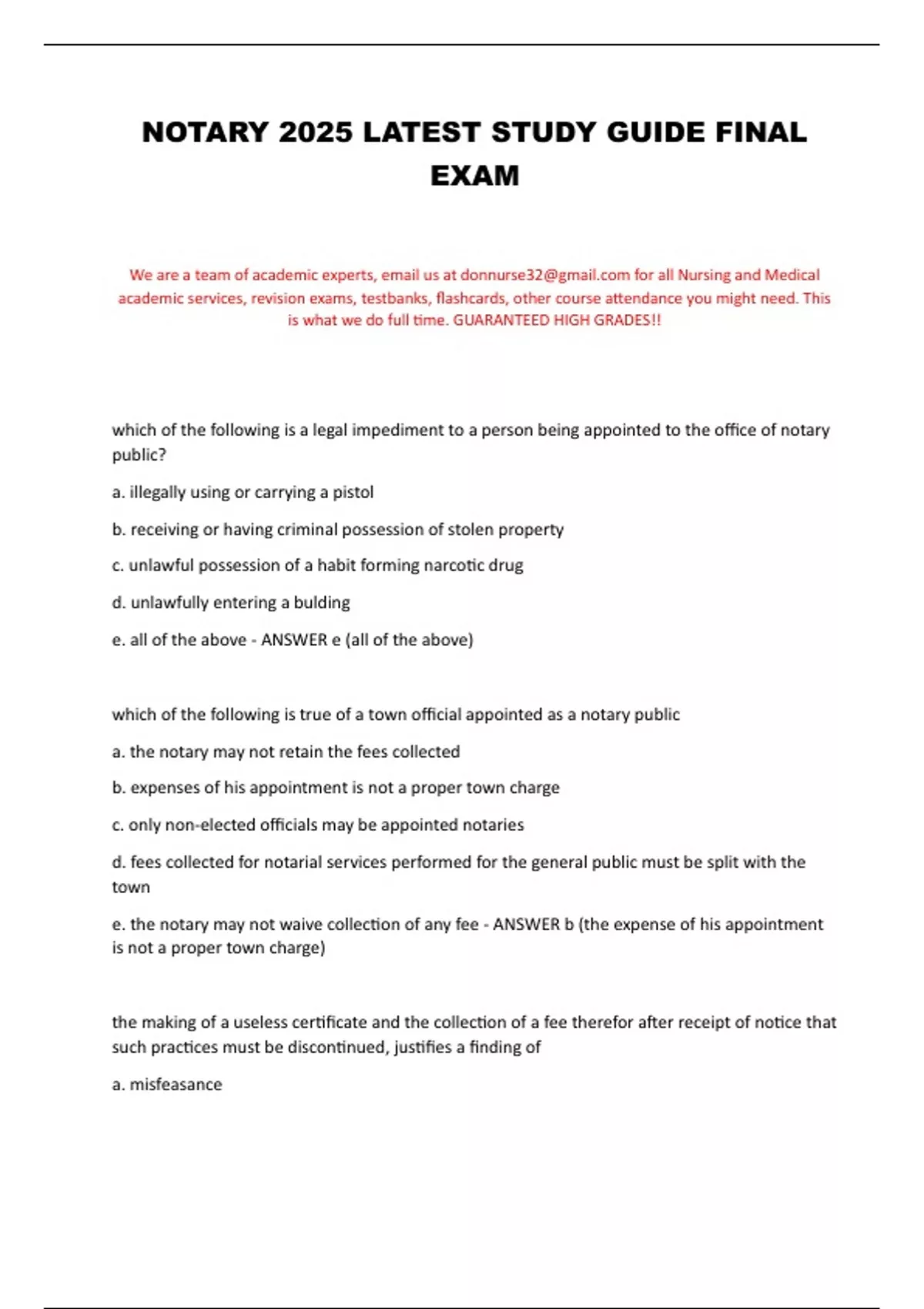 NOTARY 2025 LATEST STUDY GUIDE FINAL EXAM - NOTARY 2025 - Stuvia US