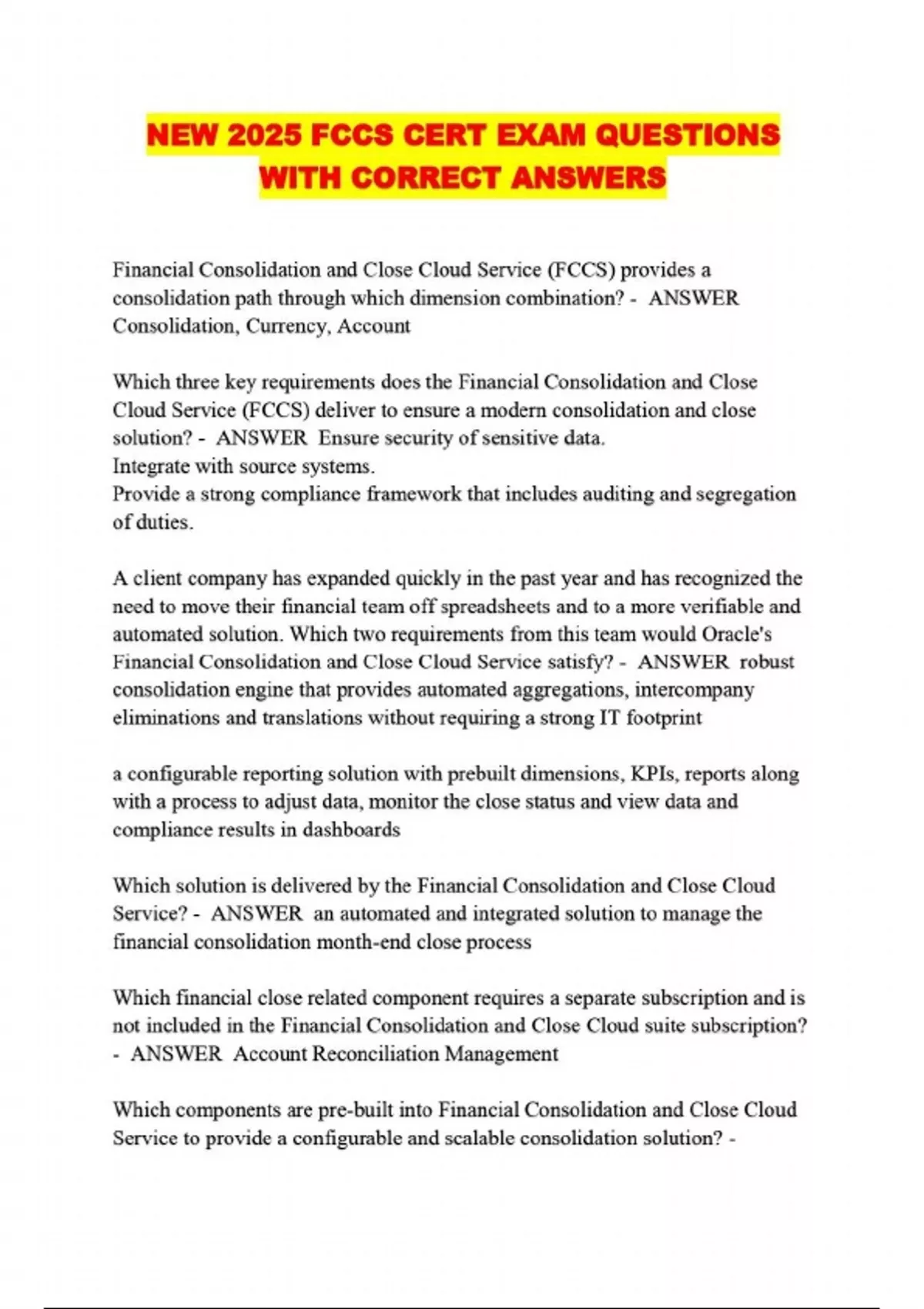 NEW 2025 FCCS CERT EXAM QUESTIONS WITH CORRECT ANSWERS - FCCS - Stuvia US