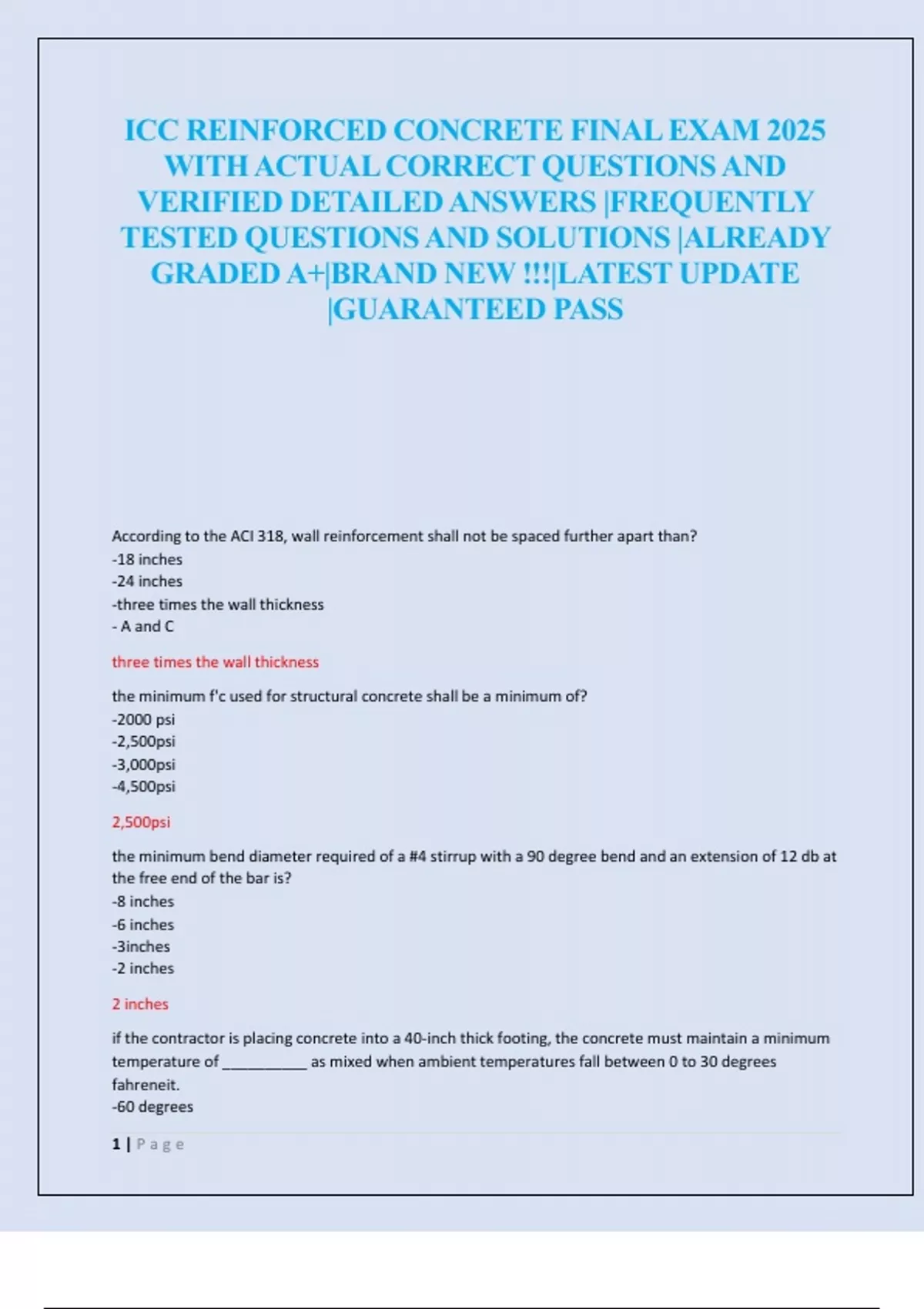 ICC REINFORCED CONCRETE FINAL EXAM 2025 WITH ACTUAL CORRECT QUESTIONS ...