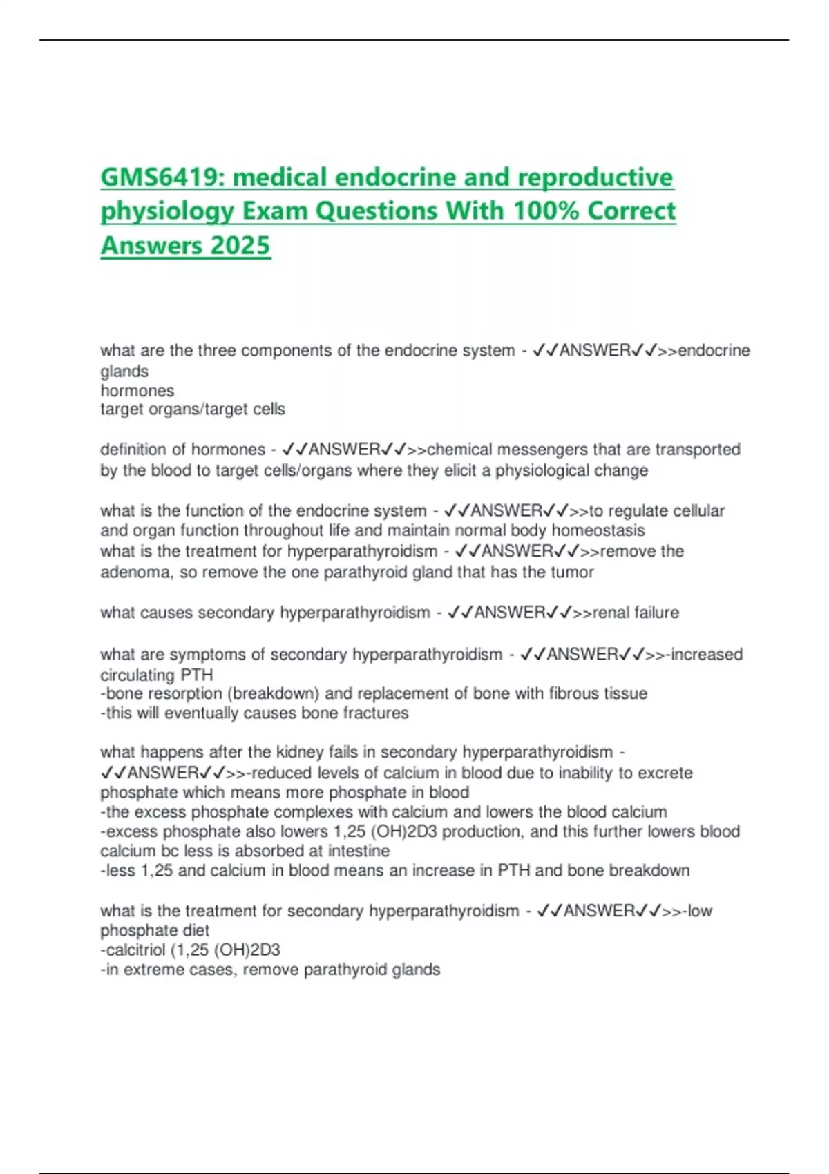 GMS6419: medical endocrine and reproductive physiology Exam Questions ...