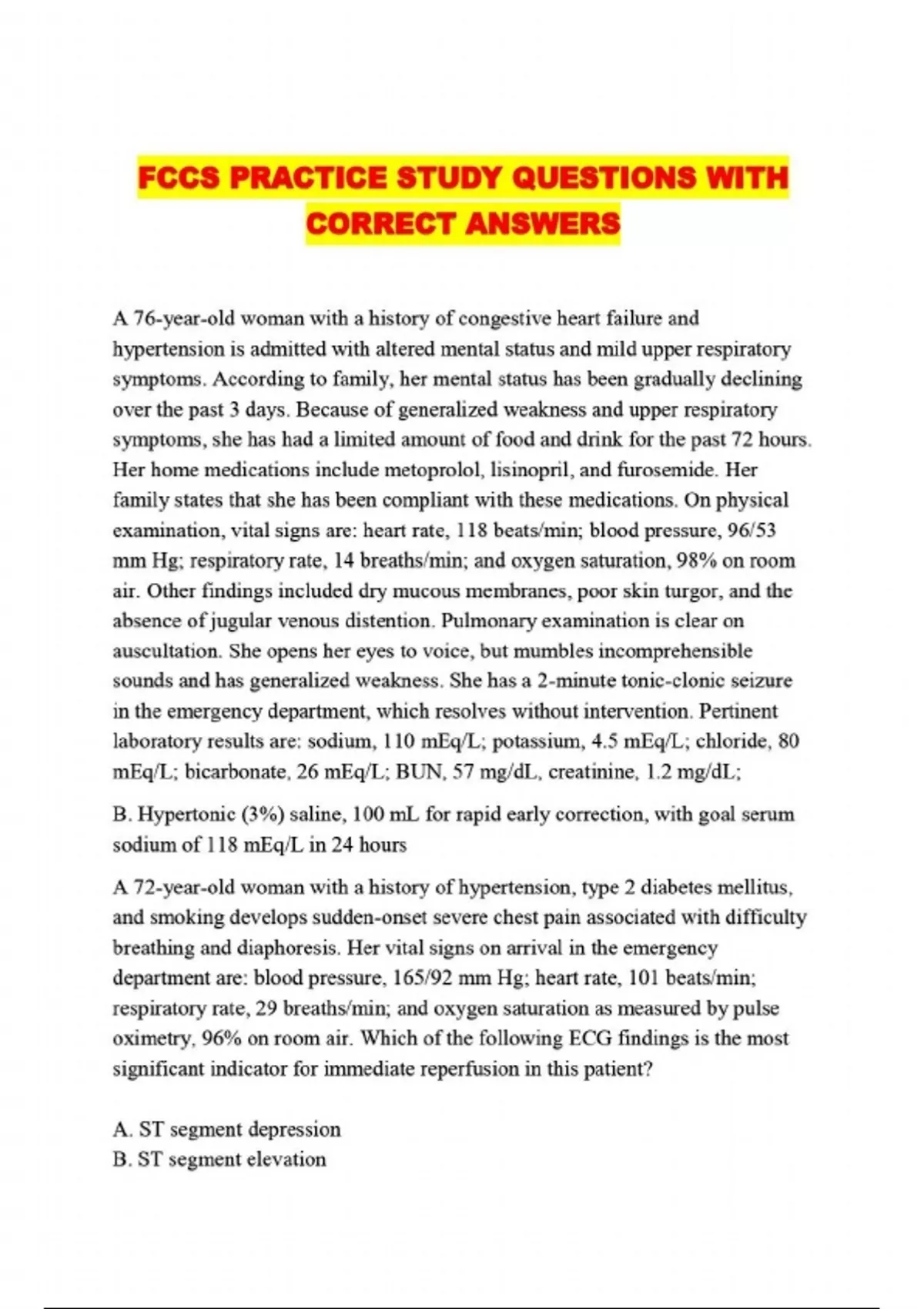FCCS PRACTICE STUDY QUESTIONS WITH CORRECT ANSWERS - FCCS - Stuvia US