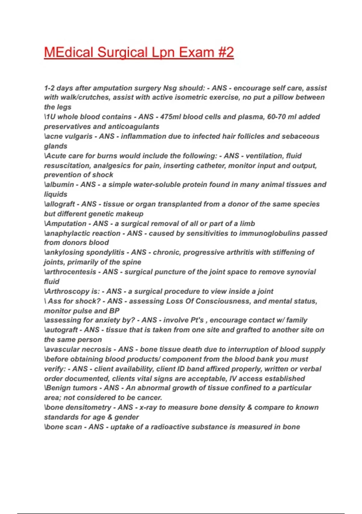 Medical Surgical Lpn Exam 2 2025/2026 Questions With Completed ...