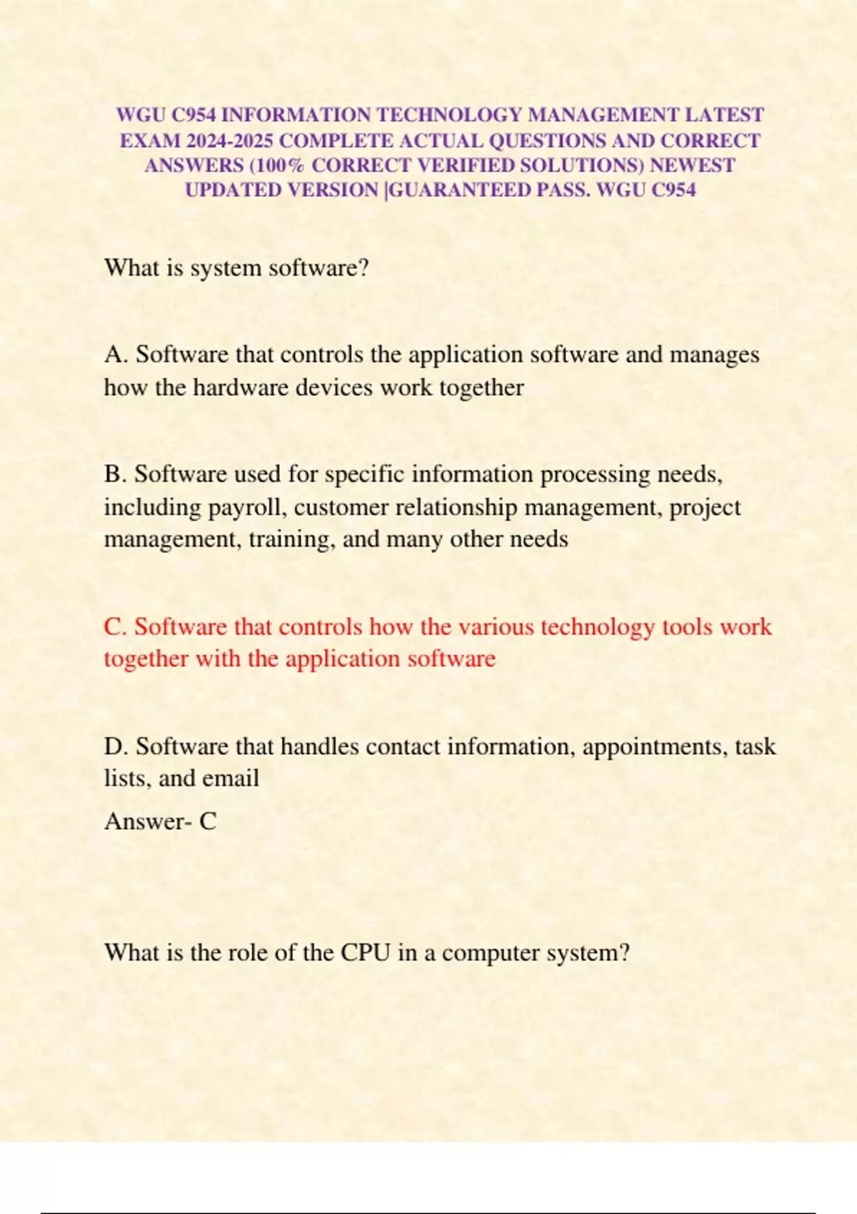 Latest package deal for wgu c954 information technology management exam ...