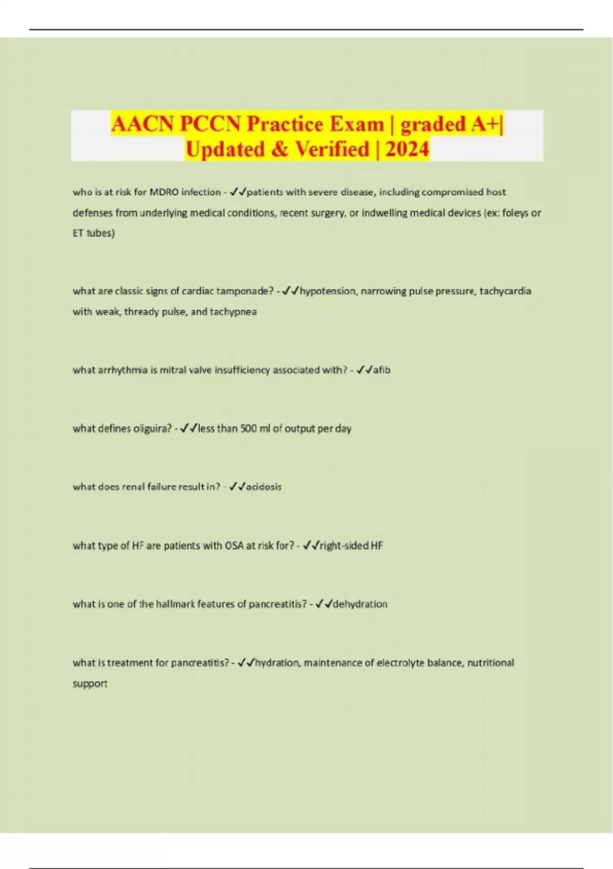 AACN PCCN 2025 Practice Exam | graded A+| LATEST UPDATE |100% APPROVED ...