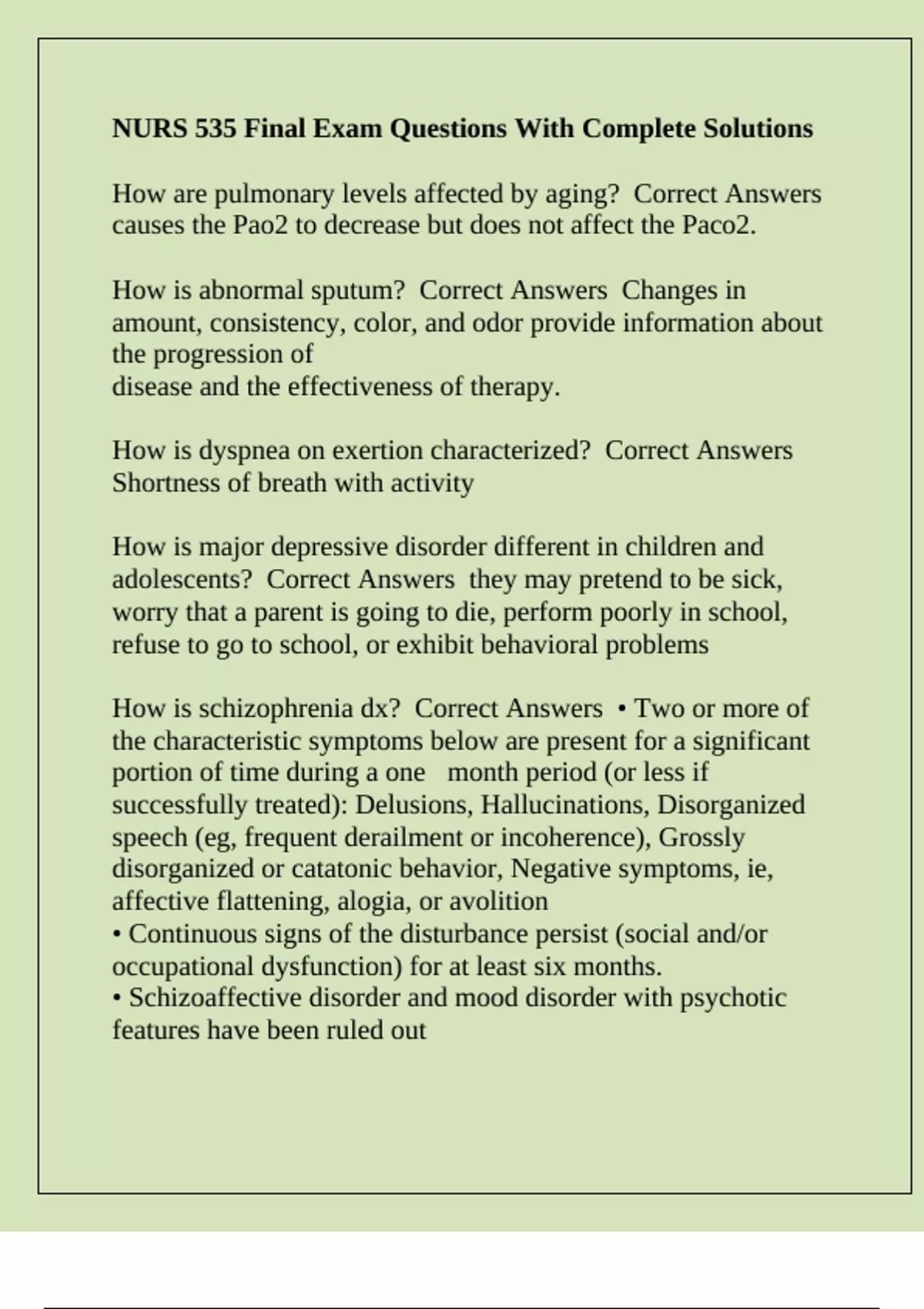 NURS 535 Final Exam Questions With Complete Solutions - NURS 535 - Stuvia US