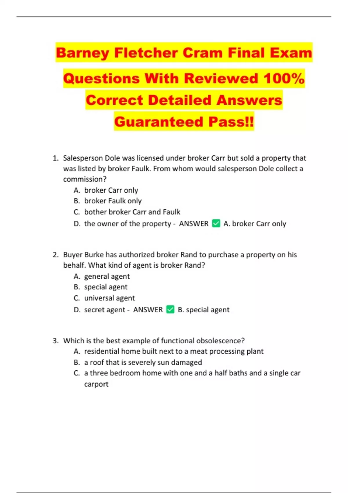 Barney Fletcher Cram Final Exam Questions With Reviewed 100% Correct ...
