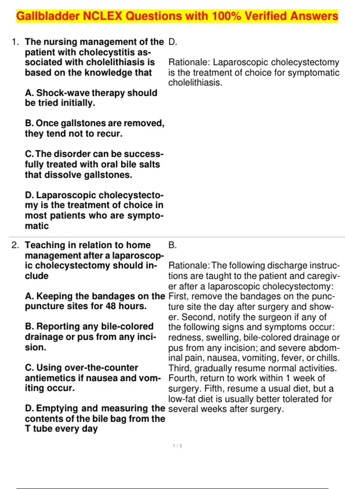 Gallbladder NCLEX Questions with 100% Verified Answers - Gallbladder ...