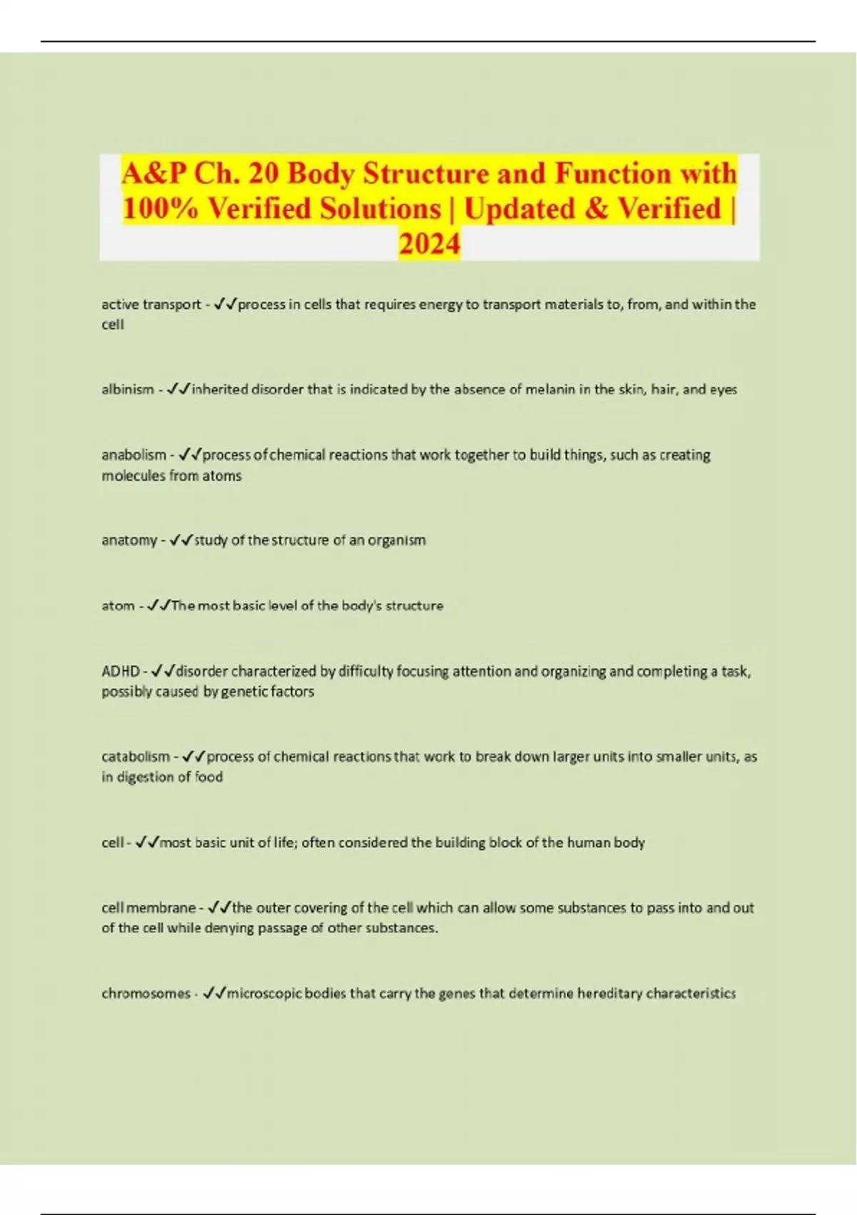 A&P 2025 LATEST UPDATE Ch. 20 Body Structure and Function with 100% ...