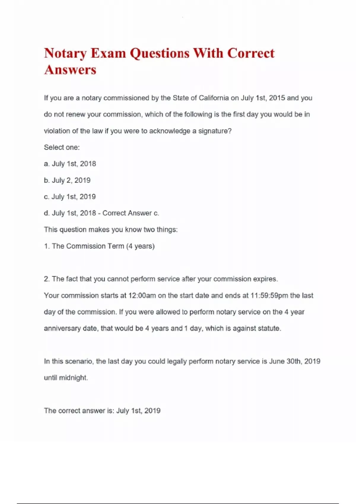 Notary Exam Questions With Correct Answers - Notary public - Stuvia US