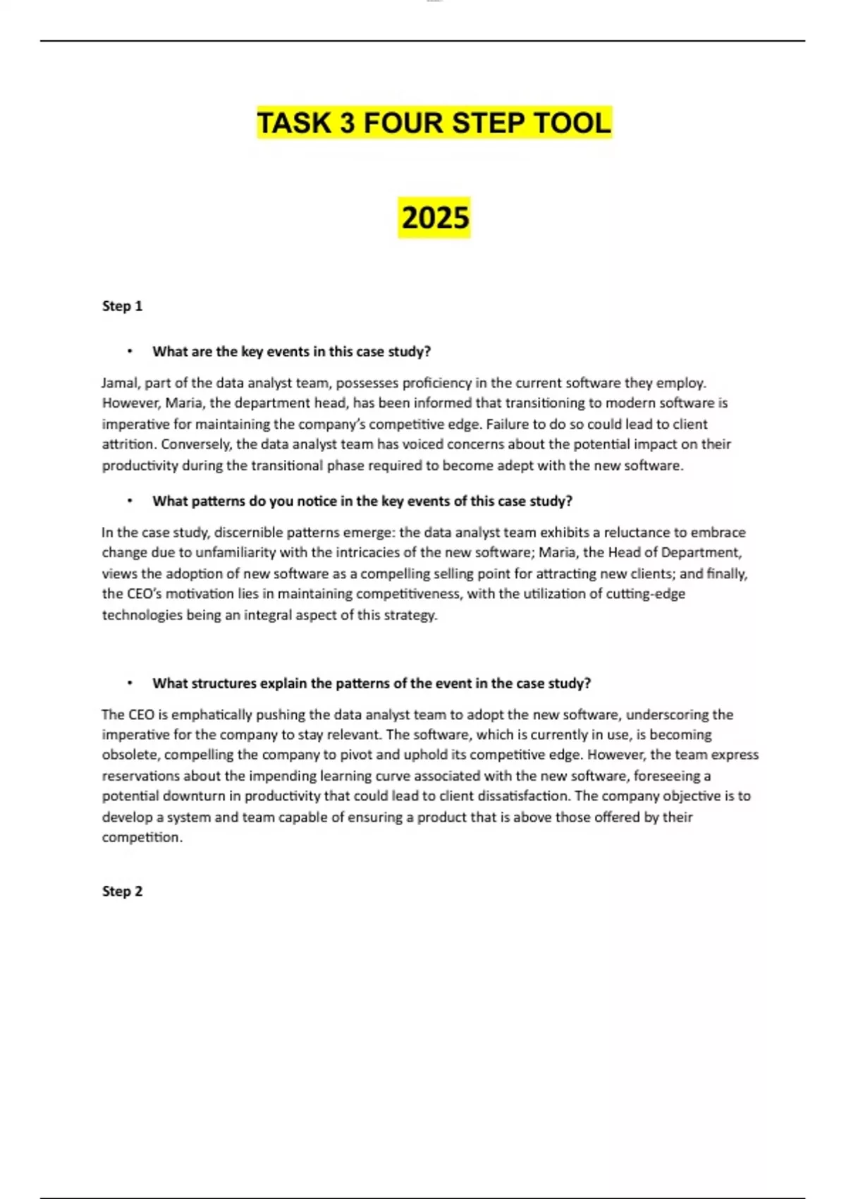 TASK 3 FOUR STEP TOOL 2025 Q/A 100% solved - System thinking - Stuvia US