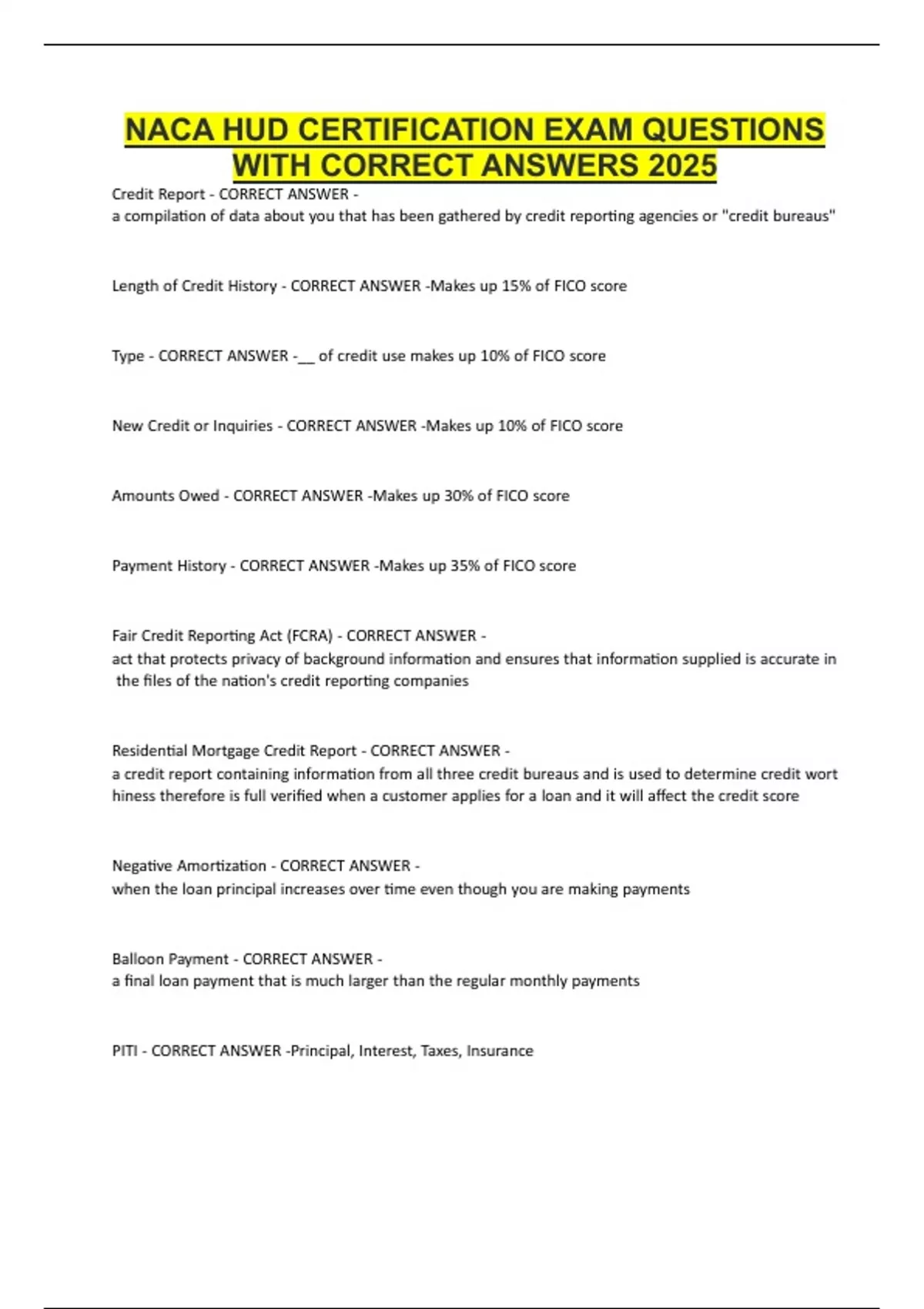 NACA HUD CERTIFICATION EXAM QUESTIONS WITH CORRECT ANSWERS 2025 - HUD CERTIFICATION - Stuvia US