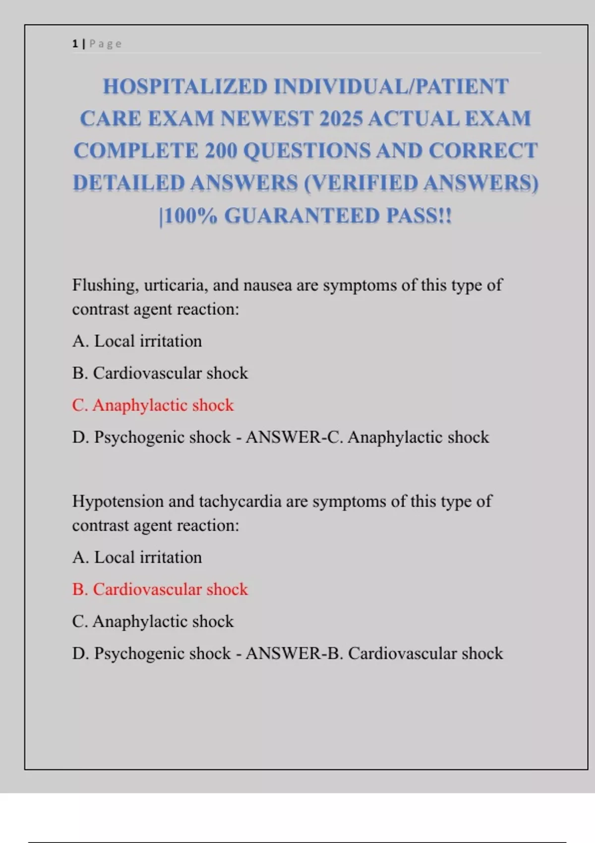 HOSPITALIZED INDIVIDUAL/PATIENT CARE EXAM NEWEST 2025 ACTUAL EXAM ...