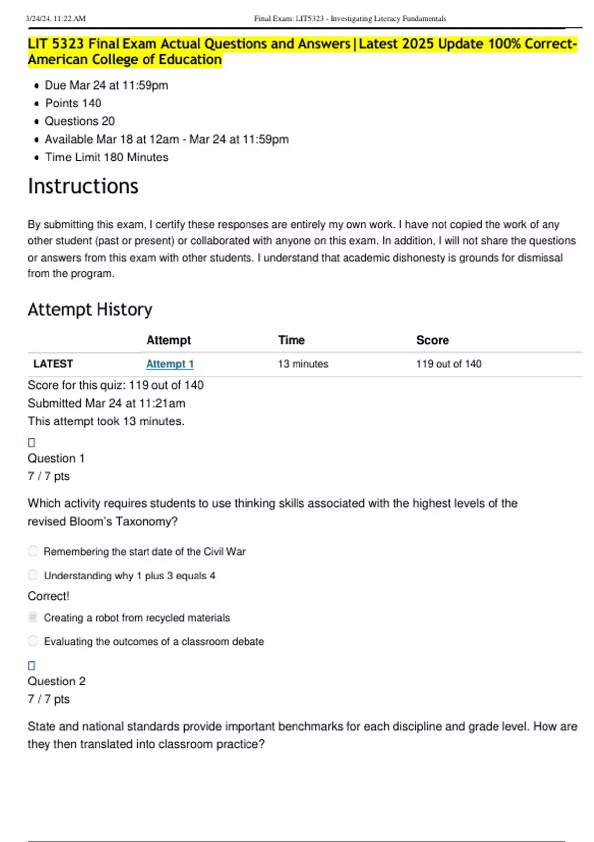 LIT 5323 Final Exam Actual Questions and Answers|Latest 2025 Update 100 ...