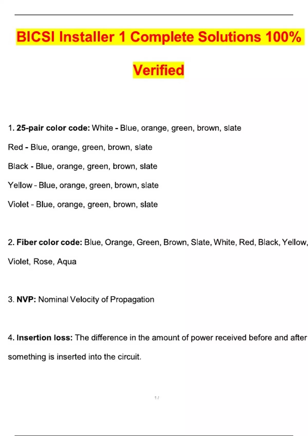 BICSI - Installer 1 Exam (Latest 2025 / 2026 Update) Questions and ...