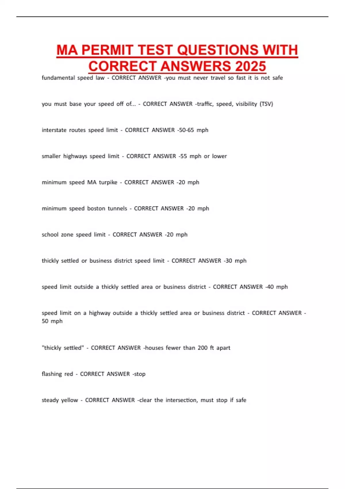MA PERMIT TEST QUESTIONS WITH CORRECT ANSWERS 2025 - MA PERMIT - Stuvia US