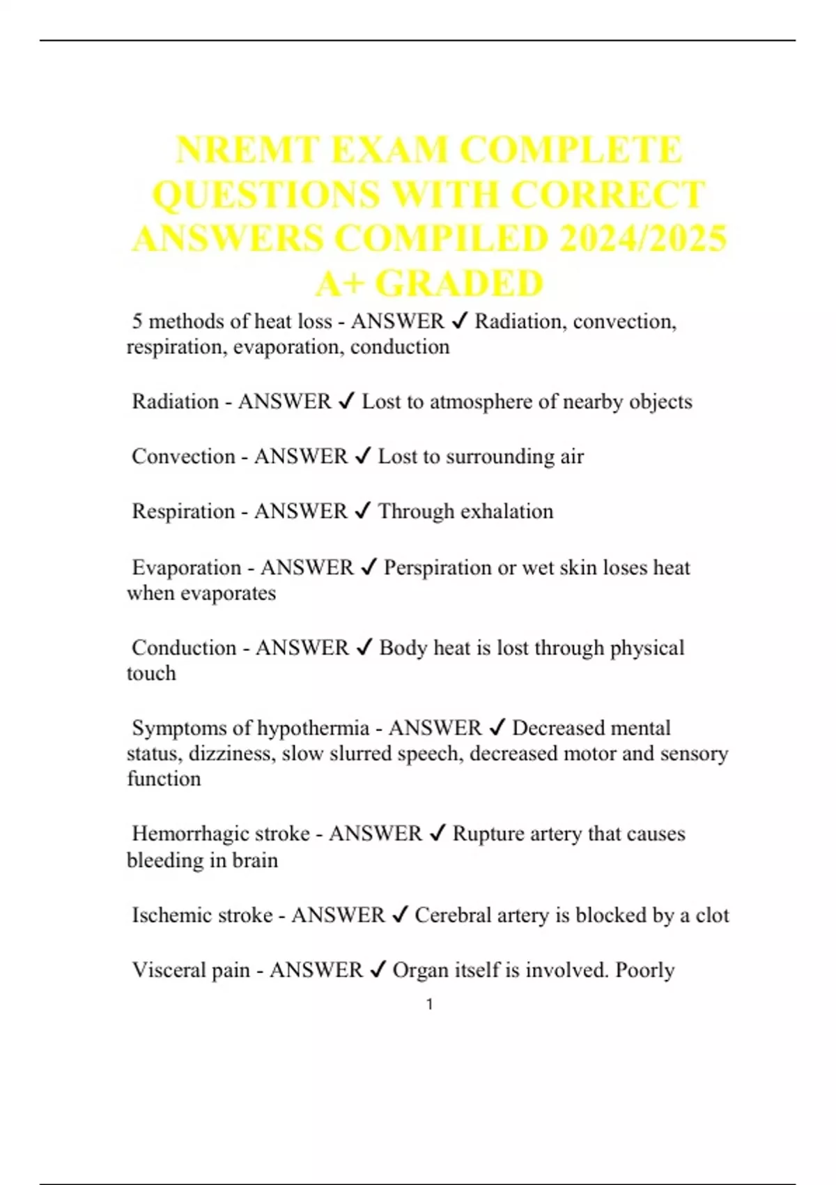 NREMT EXAM COMPLETE QUESTIONS WITH CORRECT ANSWERS COMPILED 2024/2025 ...