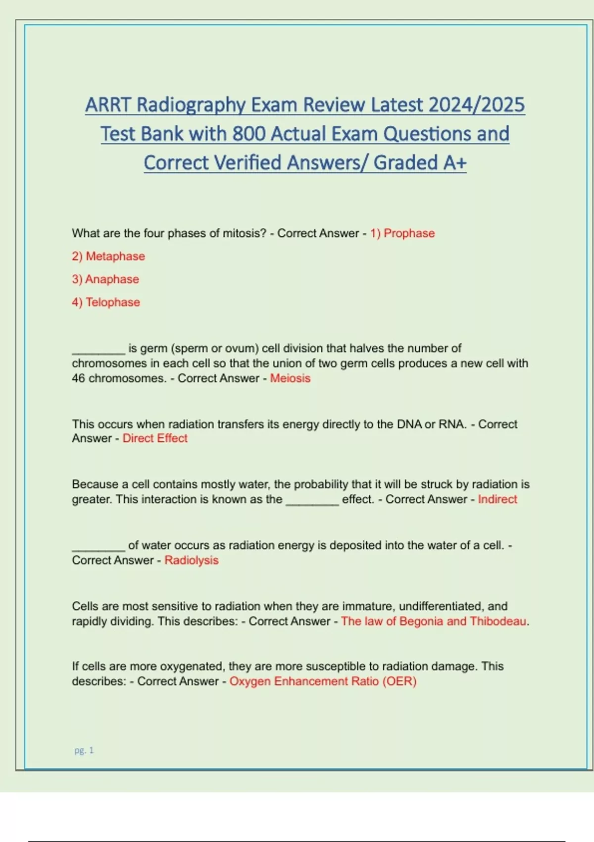 ARRT Radiography Exam Review Latest 2025 Test Bank| Complete 800 Real ...