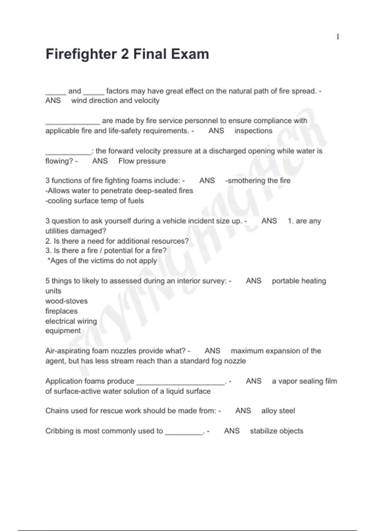 Firefighter 2 Final Exam QUESTIONS & ANSWERS 2025 ( A+ GRADED 100% VERIFIED) - Firefighter 2 ...