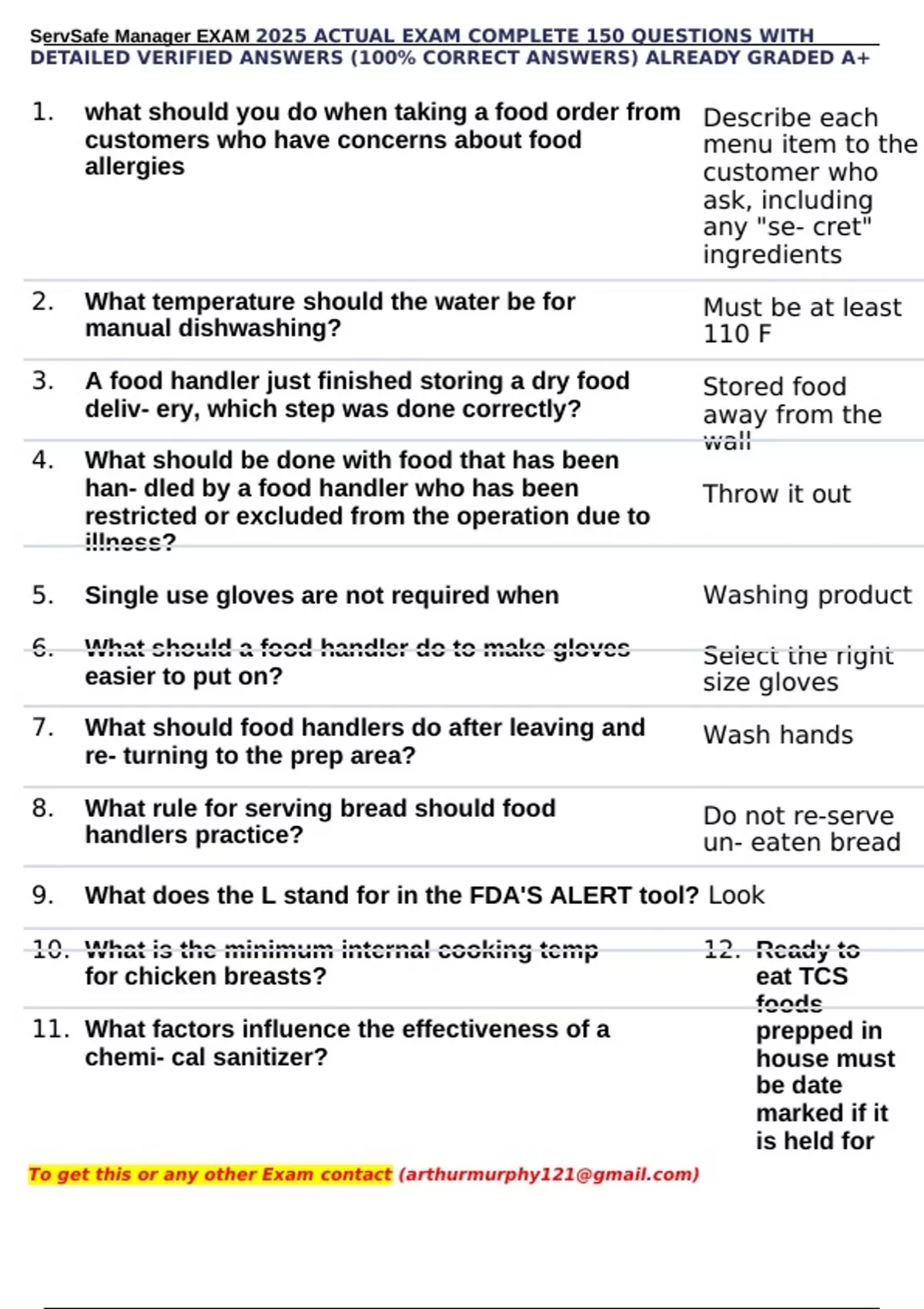 ServSafe Manager EXAM 2025 ACTUAL EXAM COMPLETE 150 QUESTIONS WITH ...