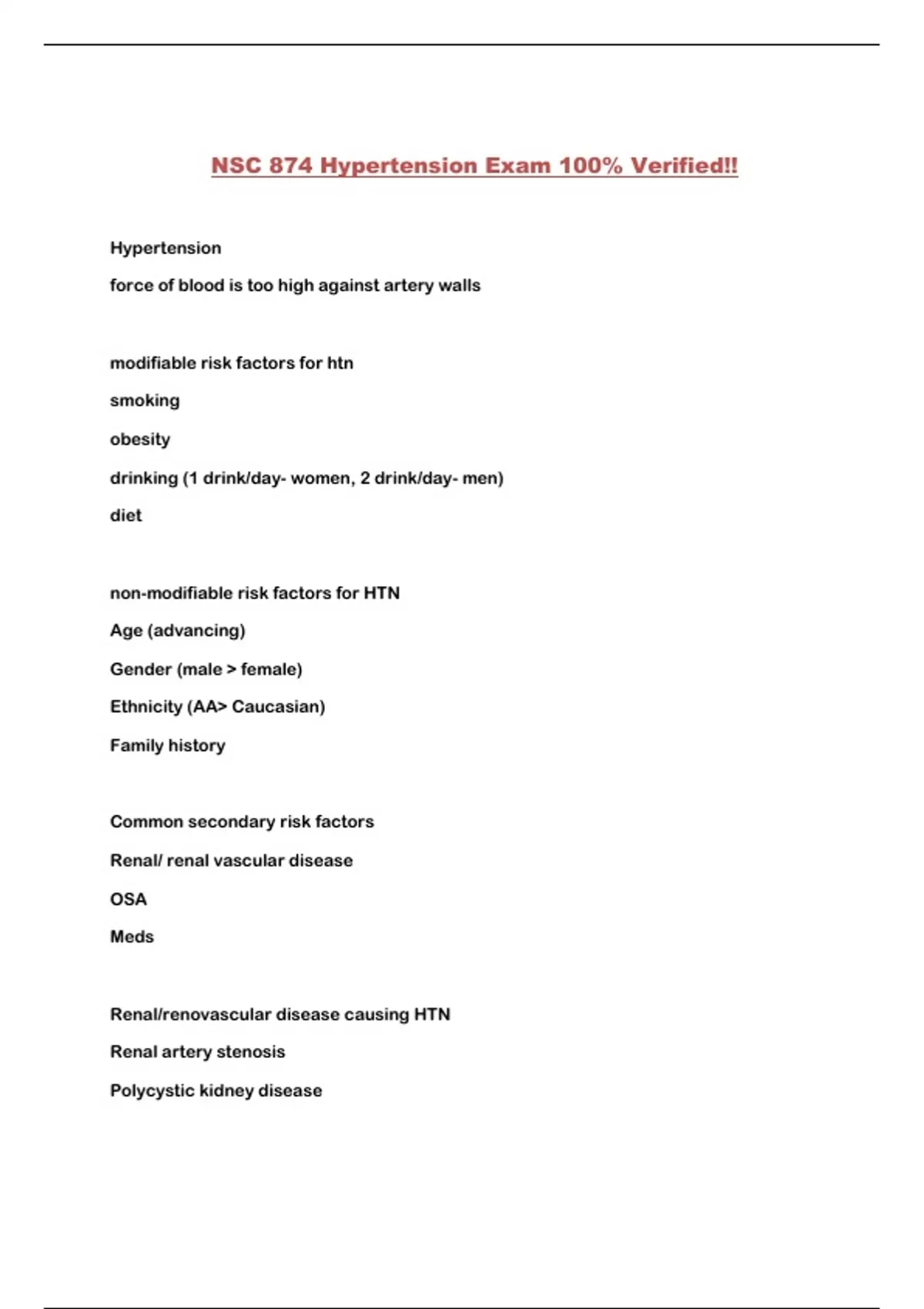 NSC 874 Hypertension Exam 100% Verified!! - NSC 874 Hypertension ...