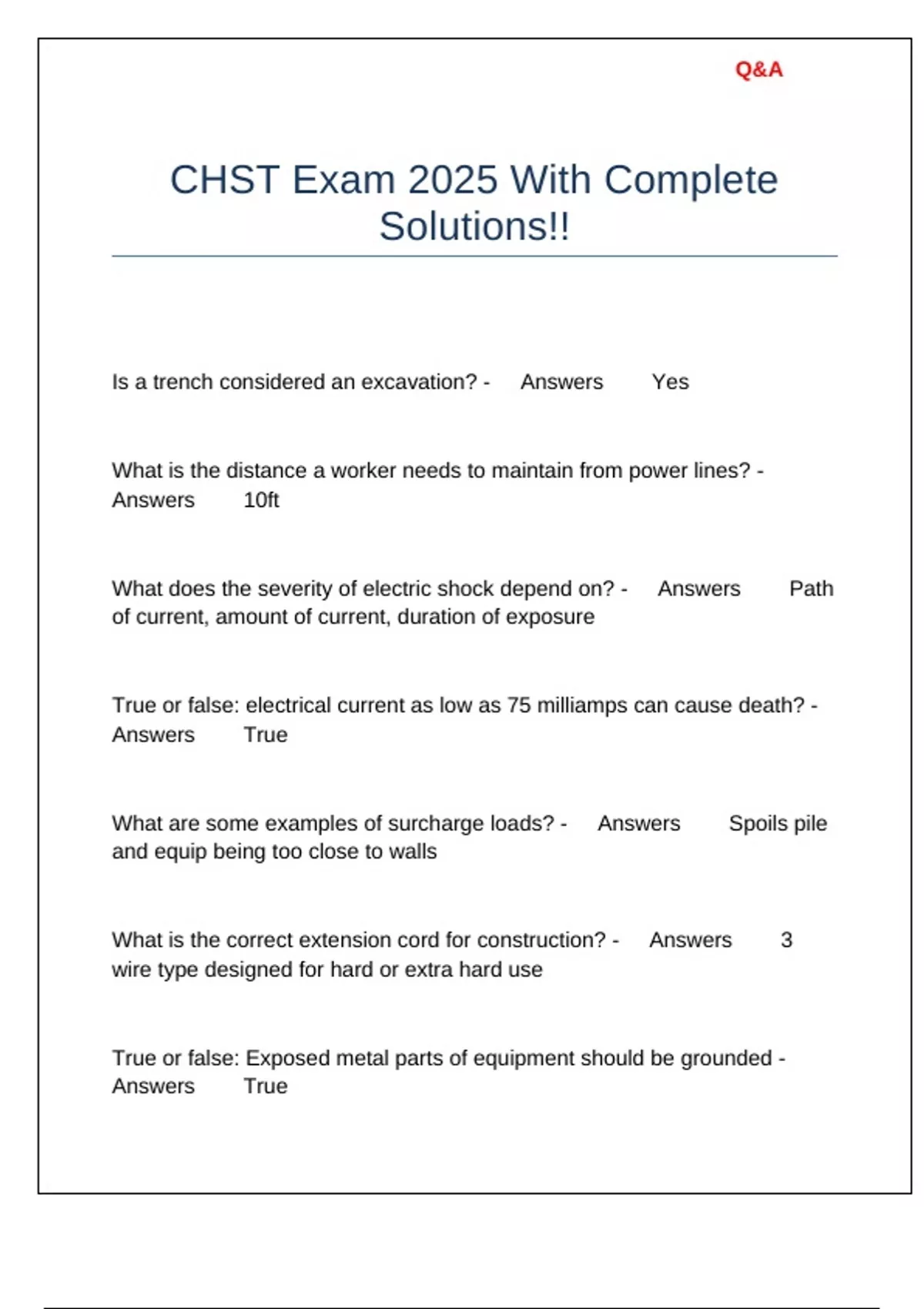 CHST Exam 2025 With Complete Solutions!! - Chst - Stuvia US