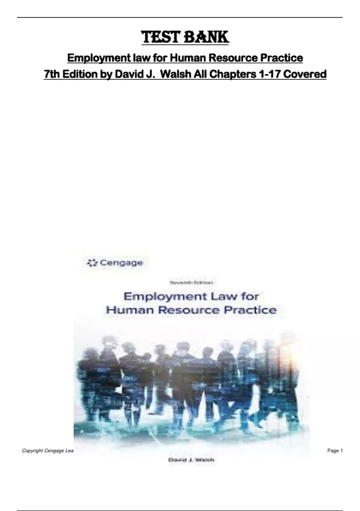 Test bank for Employment law for Human Resource Practice 7th Edition by ...