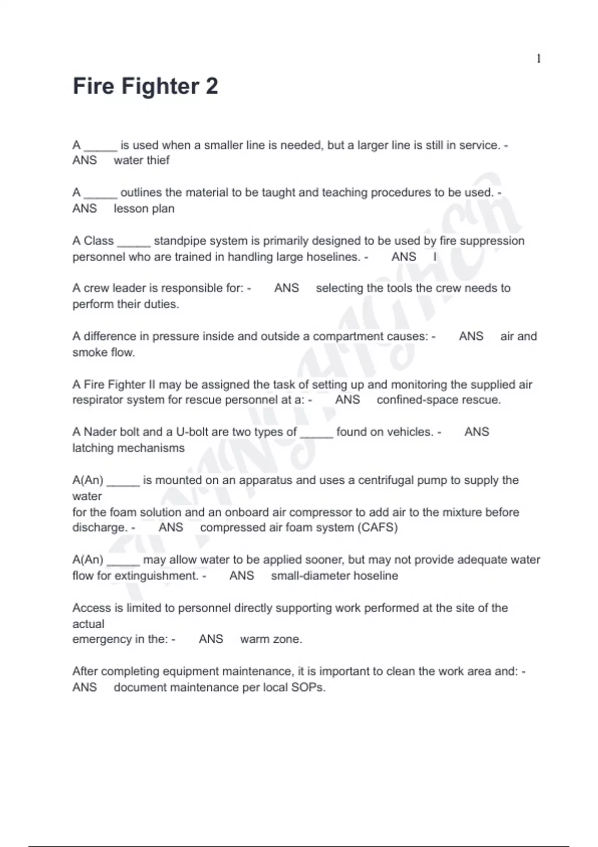 Fire Fighter 2 QUESTIONS & ANSWERS 2025 ( A+ GRADED 100% VERIFIED ...