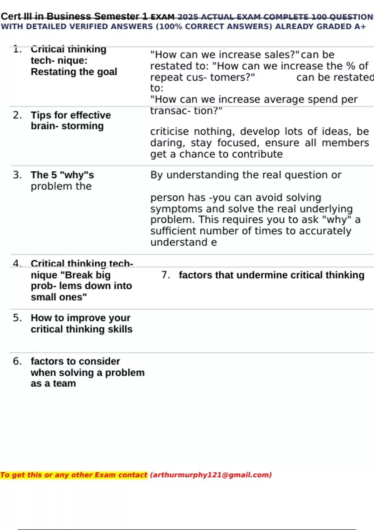 Cert III in Business Semester 1 EXAM 2025 ACTUAL EXAM COMPLETE 100 QUESTIONS WITH DETAILED ...