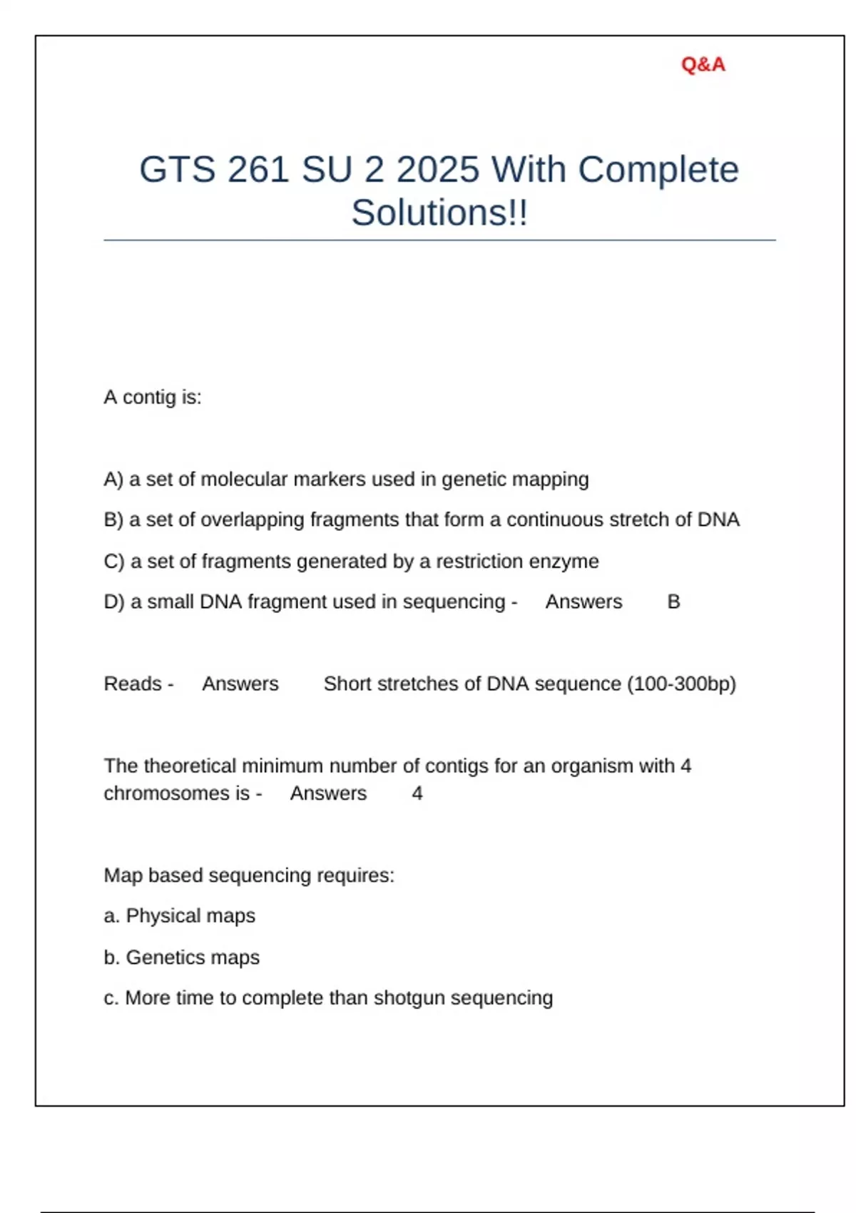 GTS 261 SU 2 2025 With Complete Solutions!! - SU - Stuvia US