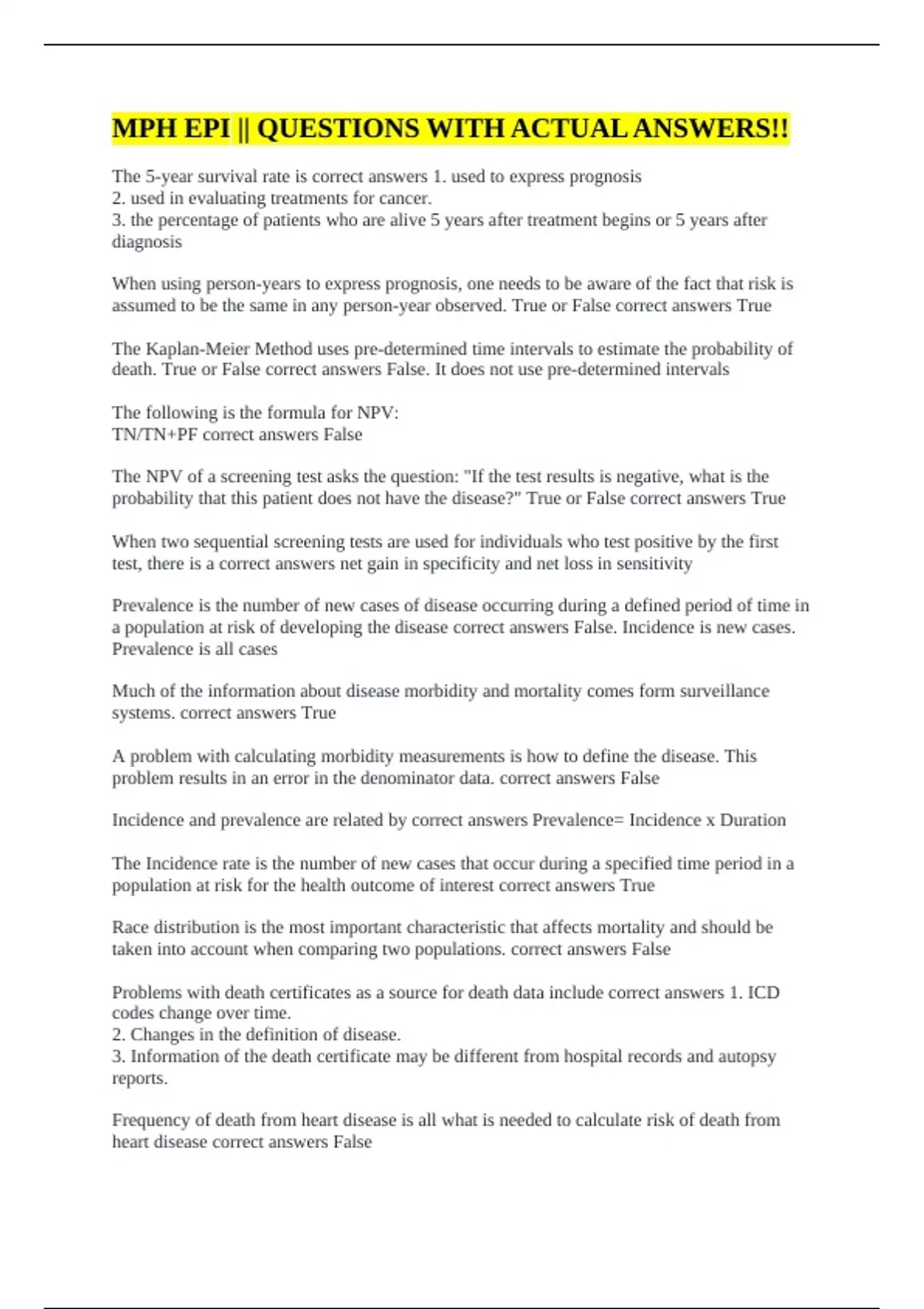 MPH EPI || QUESTIONS WITH ACTUAL ANSWERS!! - MPH - Master of Public ...