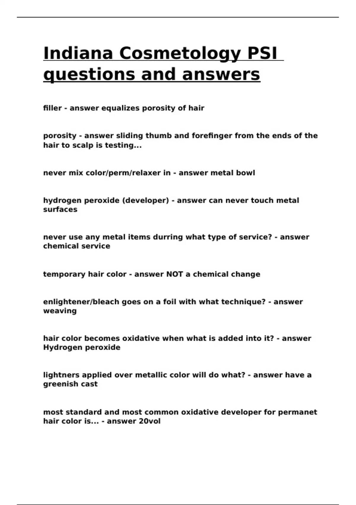Indiana Cosmetology PSI questions and answers - PSI cosmetology - Stuvia US