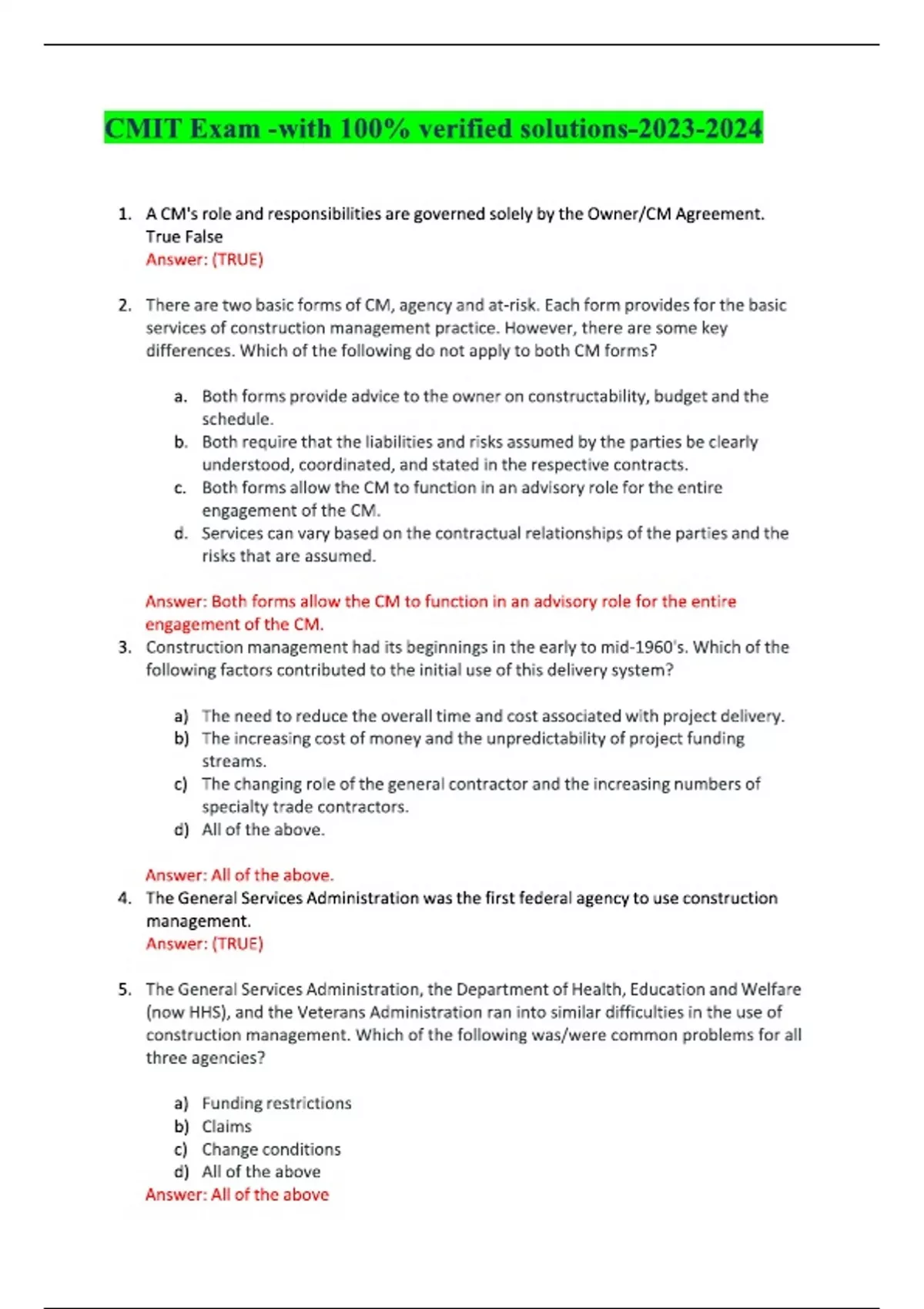 CMIT EXAM LATEST 2024/2025 REAL EXAM LATEST VERSIONS QUESTIONS AND ...