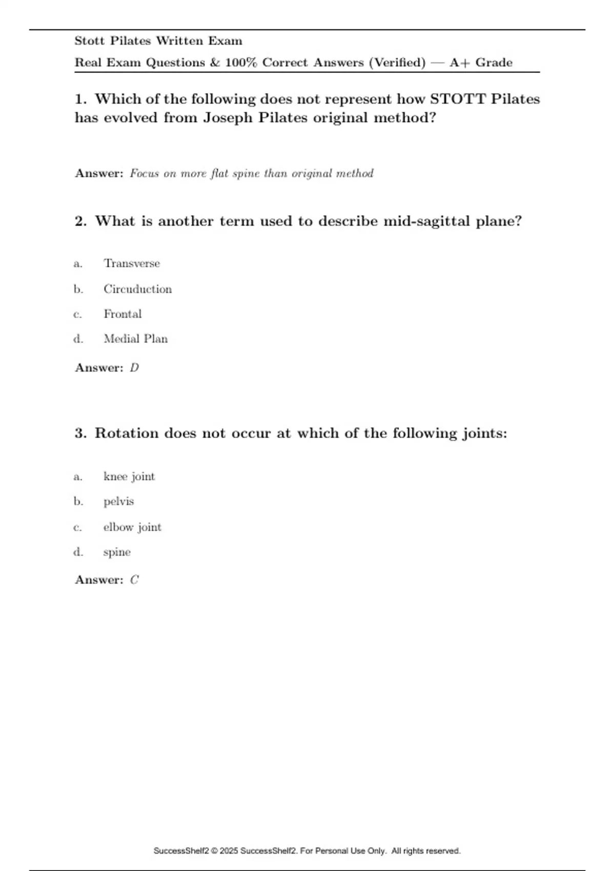 Stott Pilates Written Exam 2024 complete questions with verified ...