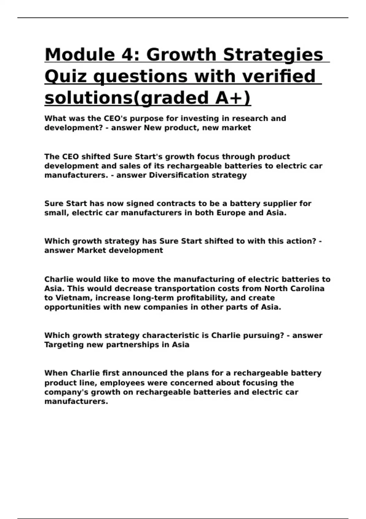 Module 4 Growth Strategies Quiz questions with verified solutions ...