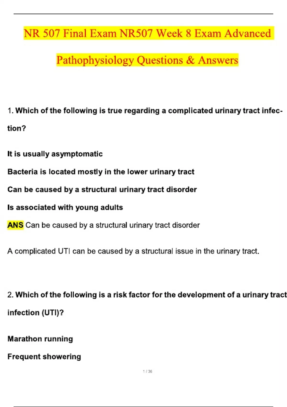 NR 507 Final & Midterm Exam 2025 / NR 507 Week 1 - 8 Exam Advanced Pathophysiology 2025 / 2026 ...