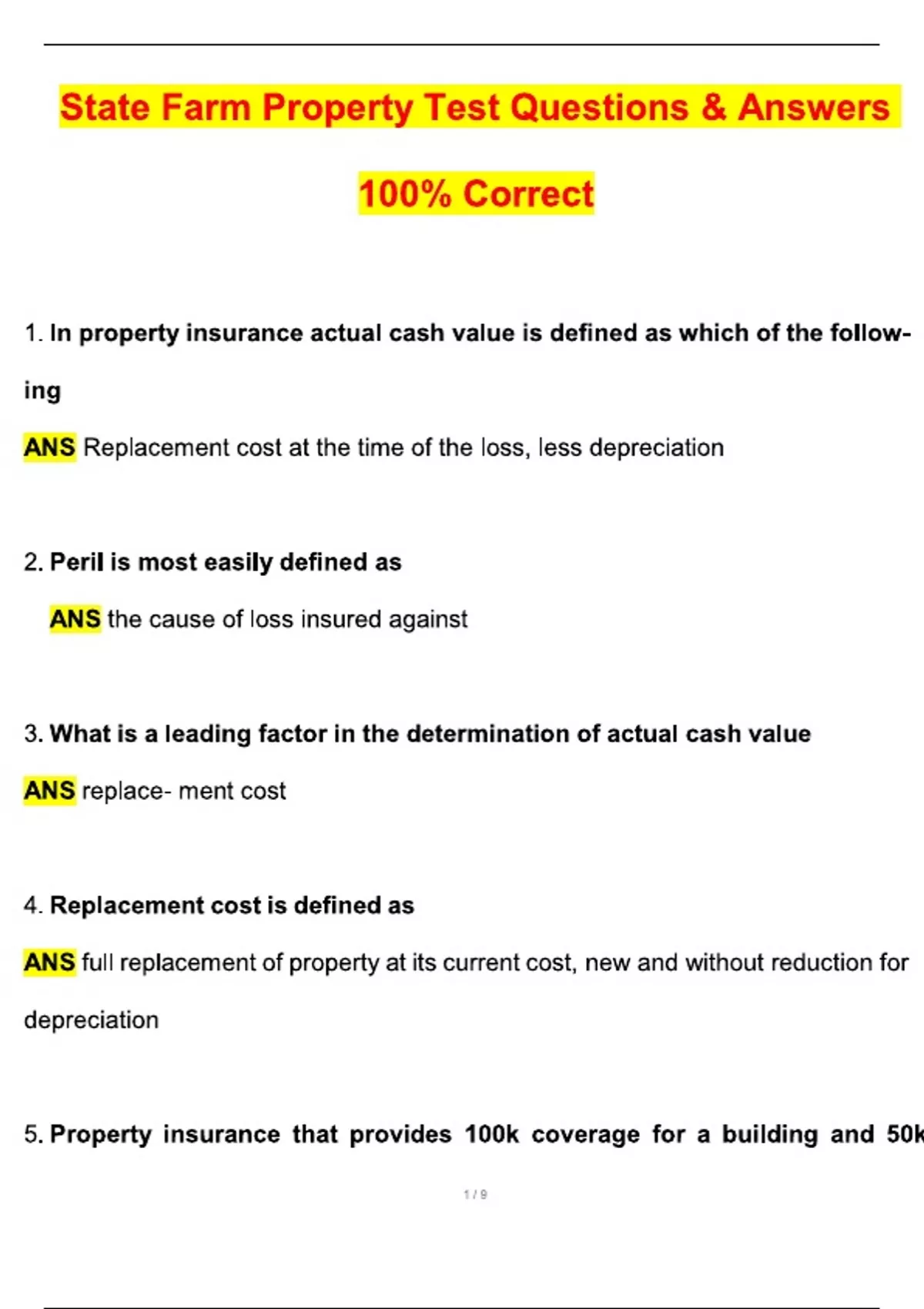 State Farm Property Test (Latest 2025 / 2026 Update) Questions and ...