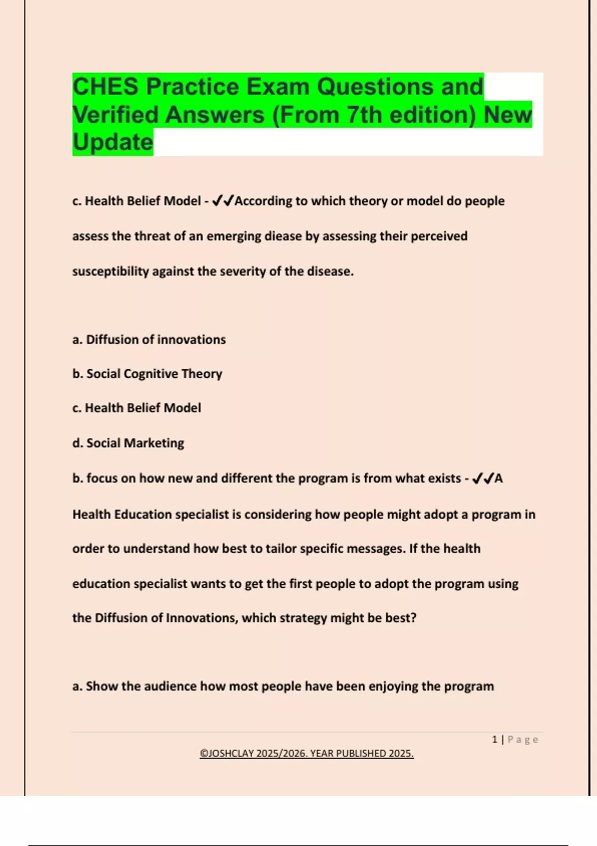 CHES Practice Exam Questions and Verified Answers (From 7th edition ...