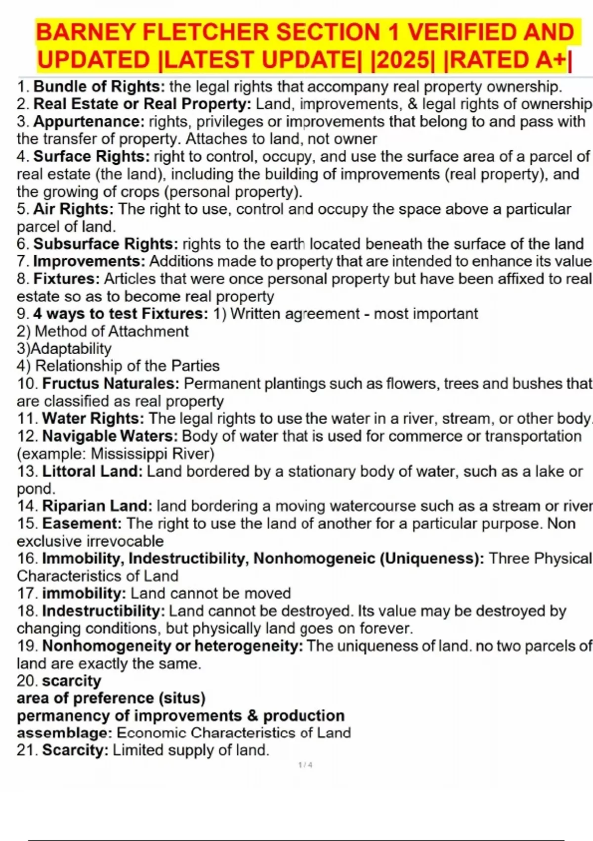 BARNEY FLETCHER - GA RE SCHOOL EXAM QUESTIONS WITH 100% CORRECT ANSWERS ...