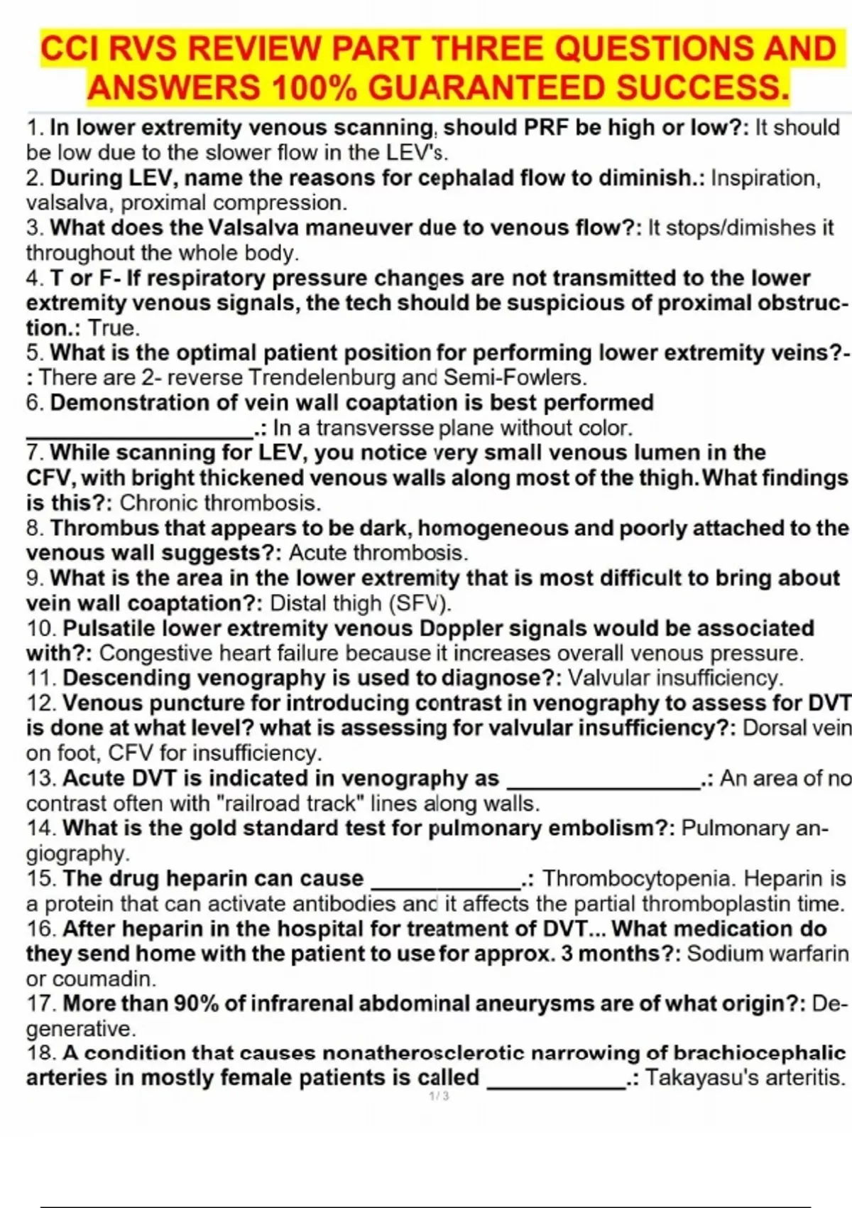 CCI RVS REVIEW PART THREE QUESTIONS AND ANSWERS 100% GUARANTEED SUCCESS ...