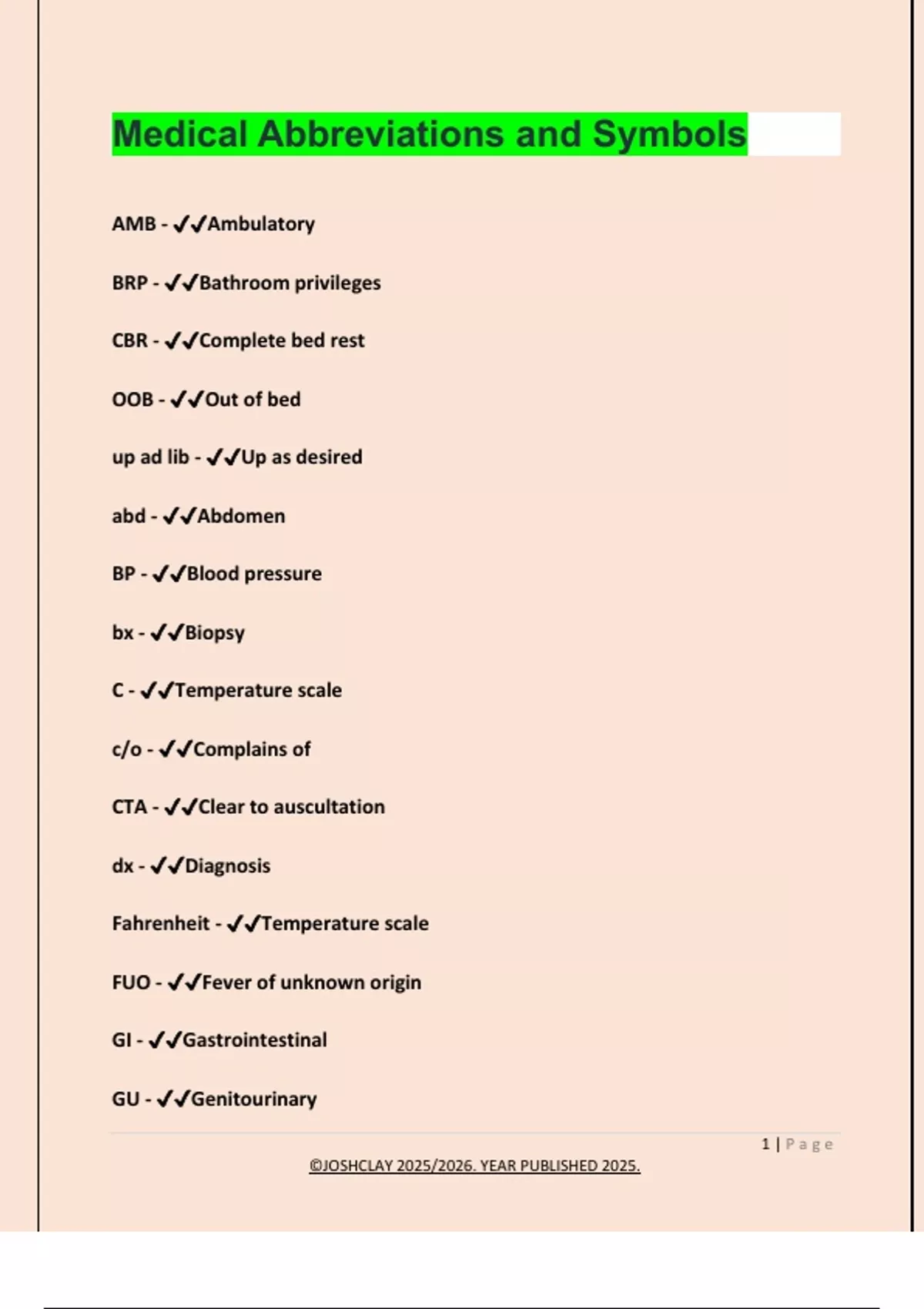 Medical Abbreviations and Symbols - Medical - Stuvia US