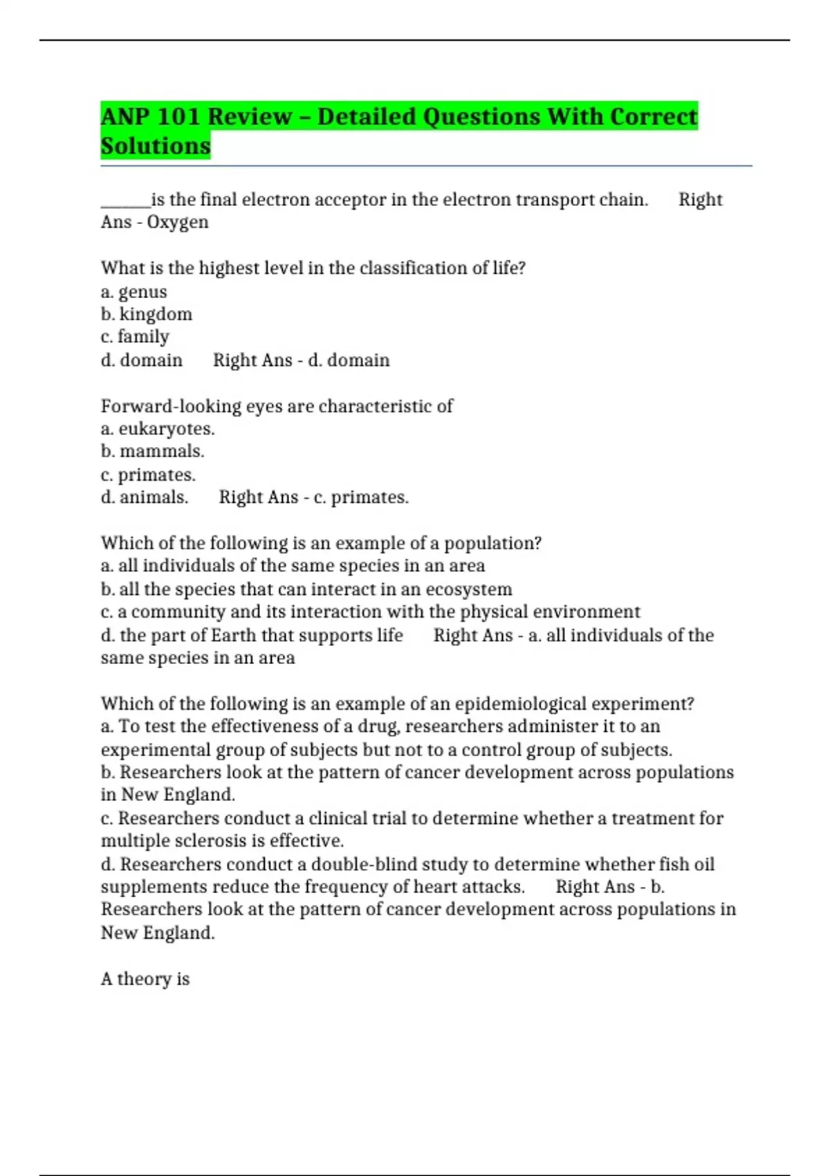 ANP 101 Review – Detailed Questions With Correct Solutions - ANP 101 ...