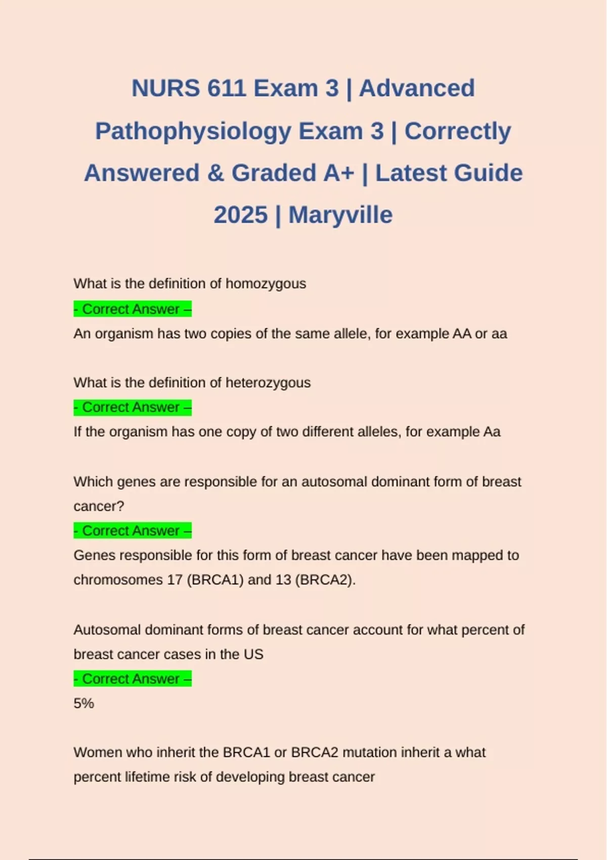 Bundle for NURS611 | NURS 611 Exam 1| Exam 2 | Exam 3 & Exam 4 | Advanced Pathophysiology Exam ...