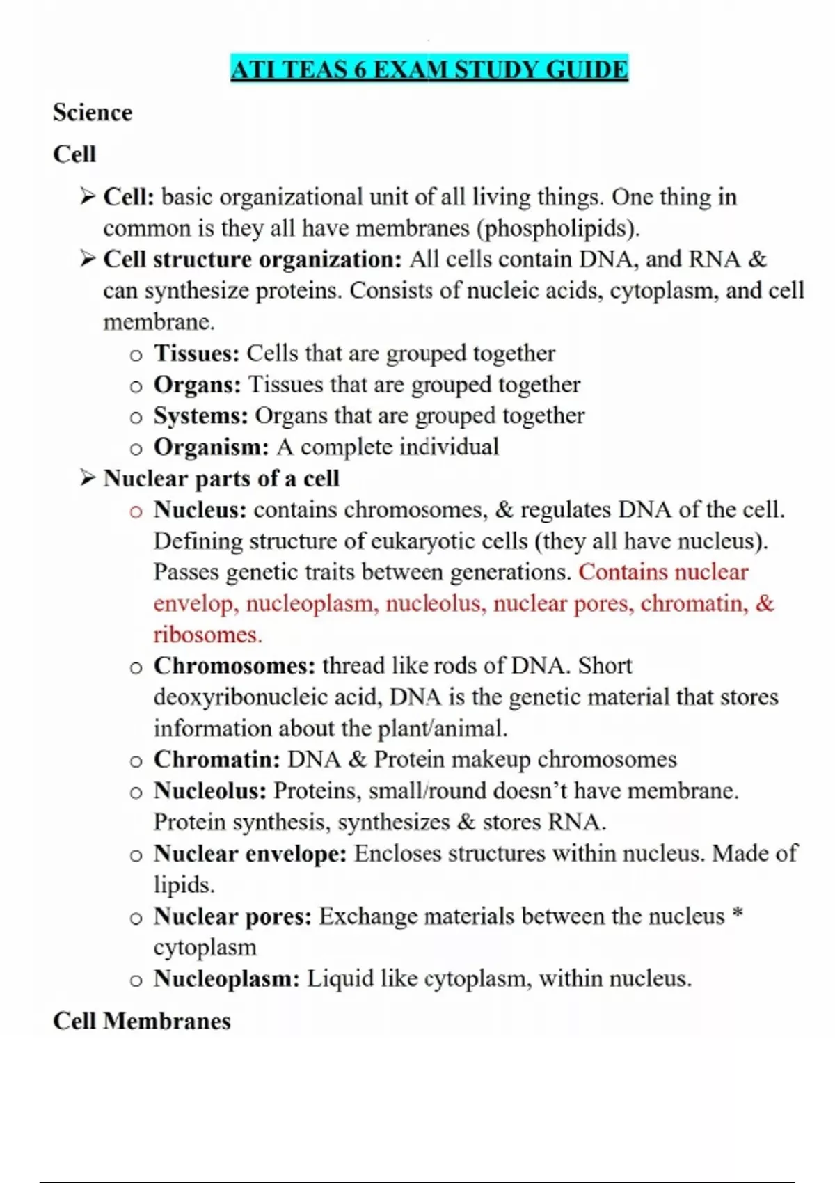 ATI TEAS 6 Science Exam Study Guide - ATI Teas - Stuvia US