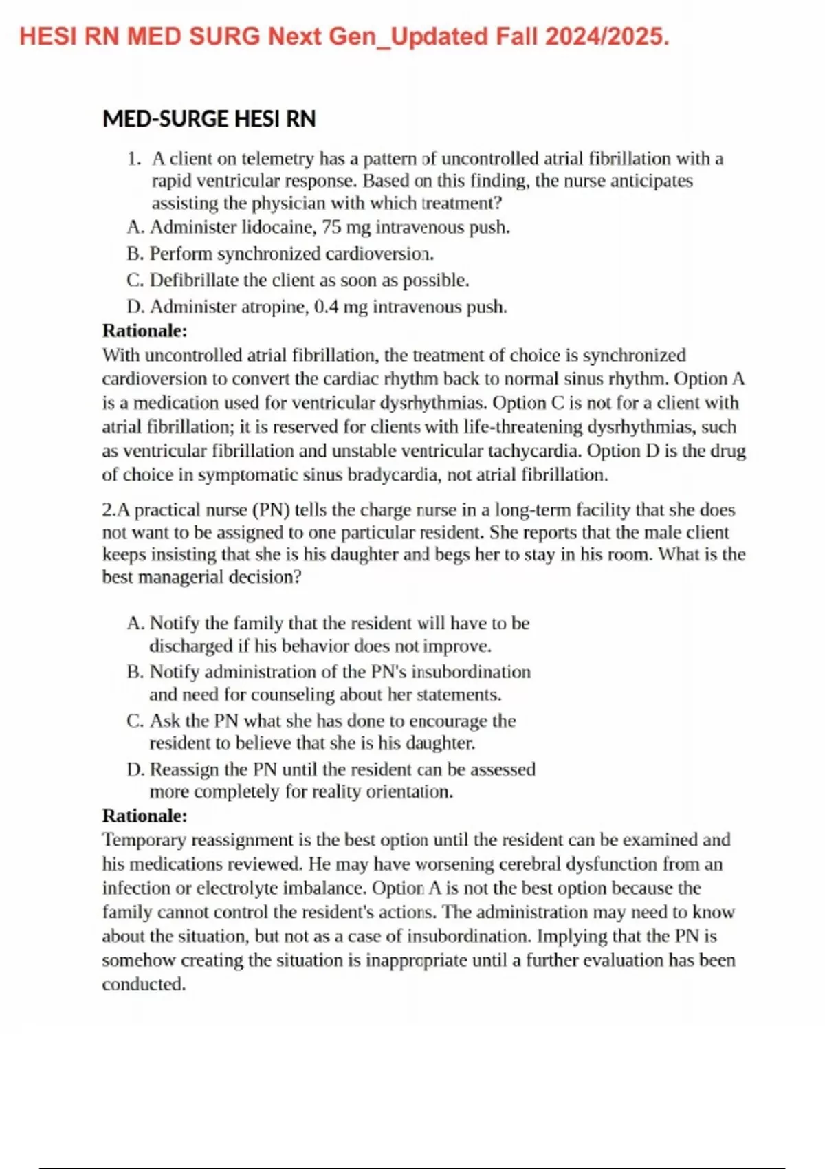 HESI RN Medical-Surgical (Med-Surg) Next Generation Exam - HESI RN med ...
